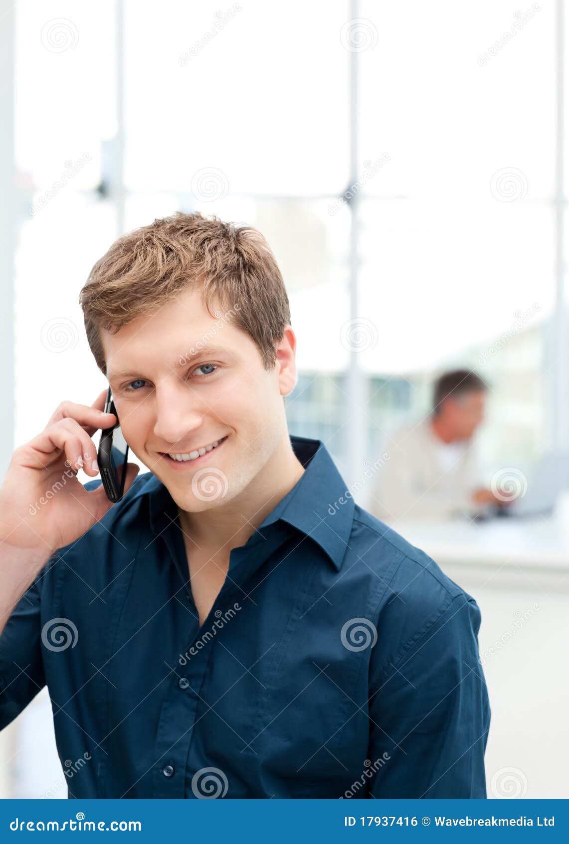 Happy Businessman Phoning in His Office Stock Photo - Image of ...