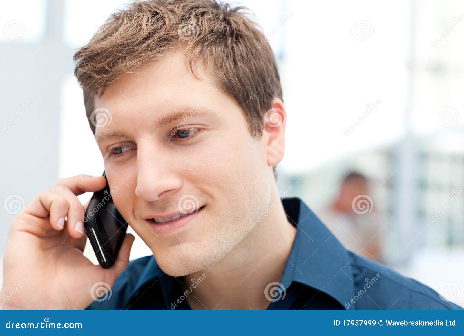 Happy Businessman Phoning in His Office Stock Image - Image of person ...