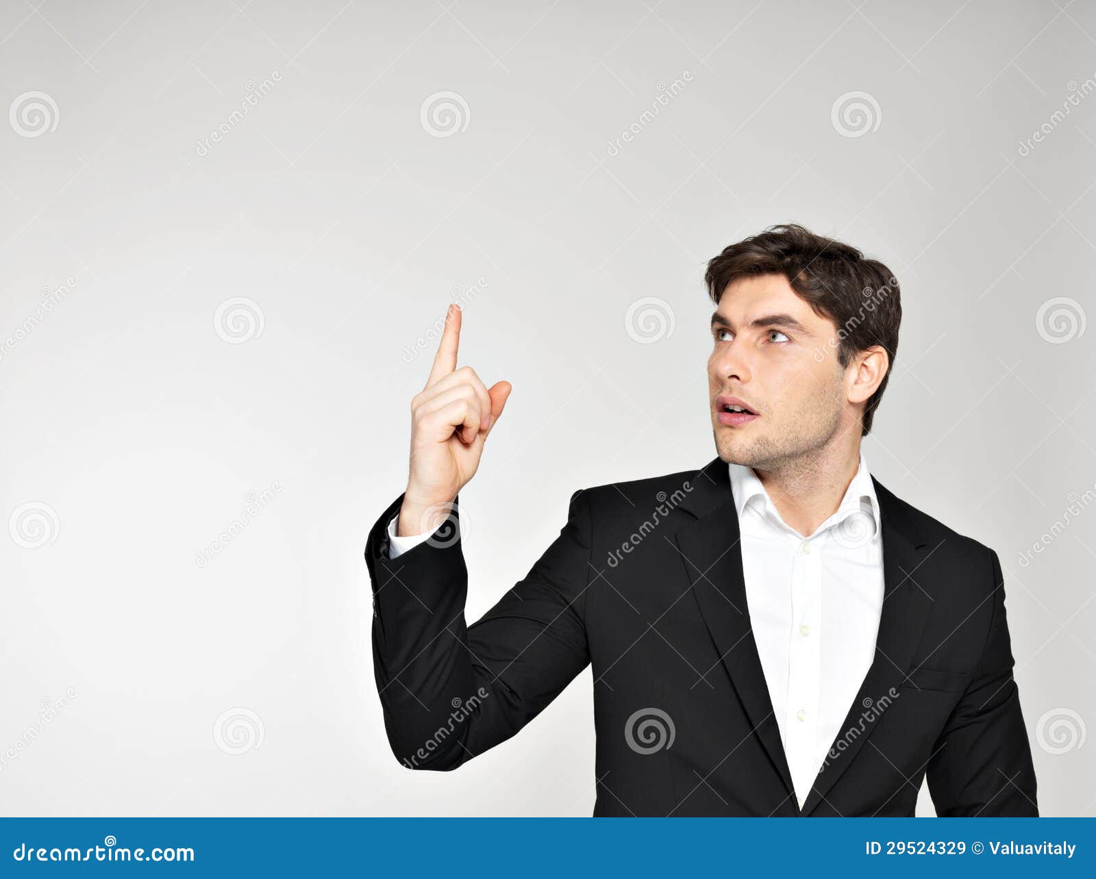 Happy Businessman Points His Finger Up Stock Image - Image of idea ...