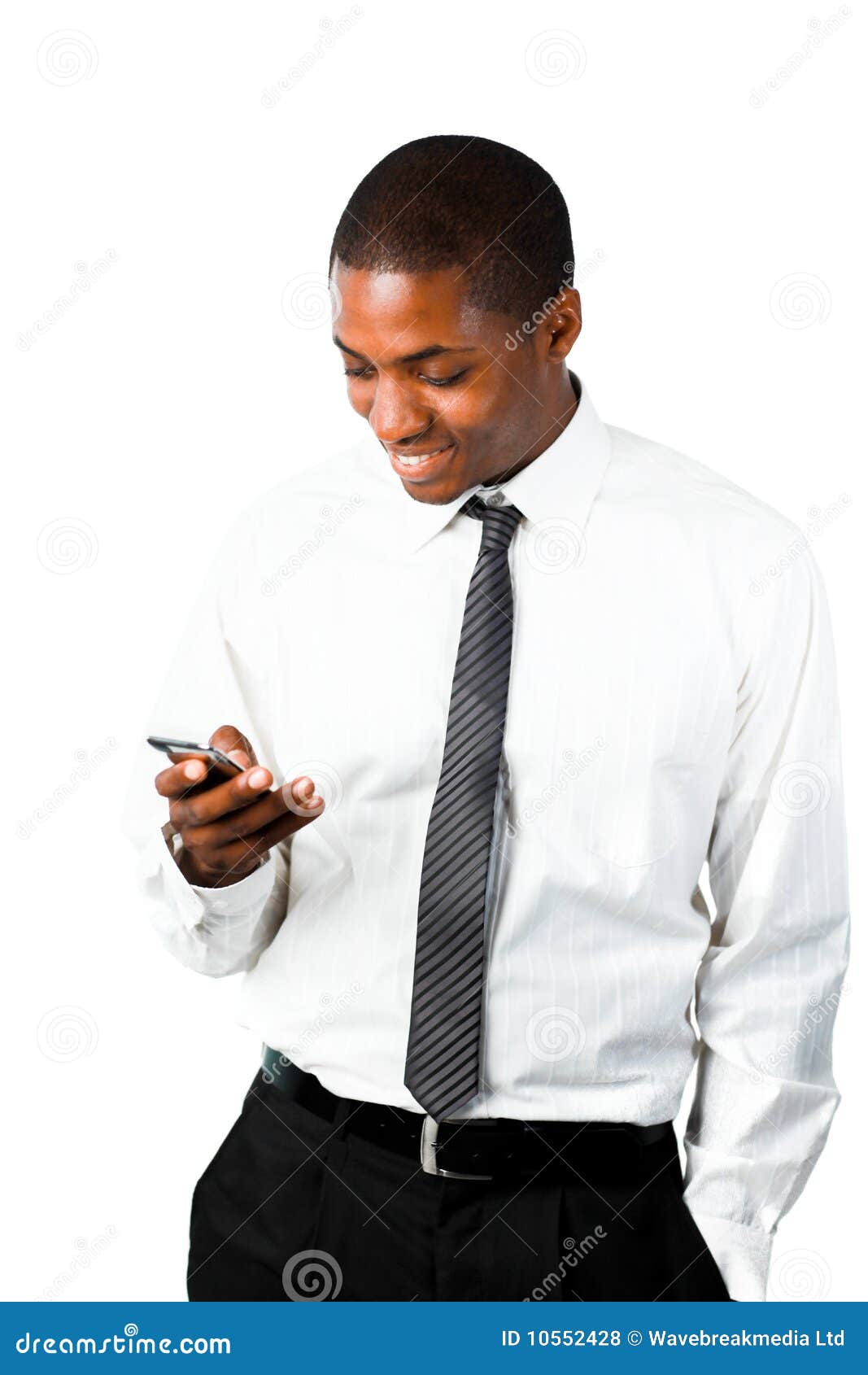 Happy Businessman Receiving a Message Via Mobile Stock Photo - Image of ...