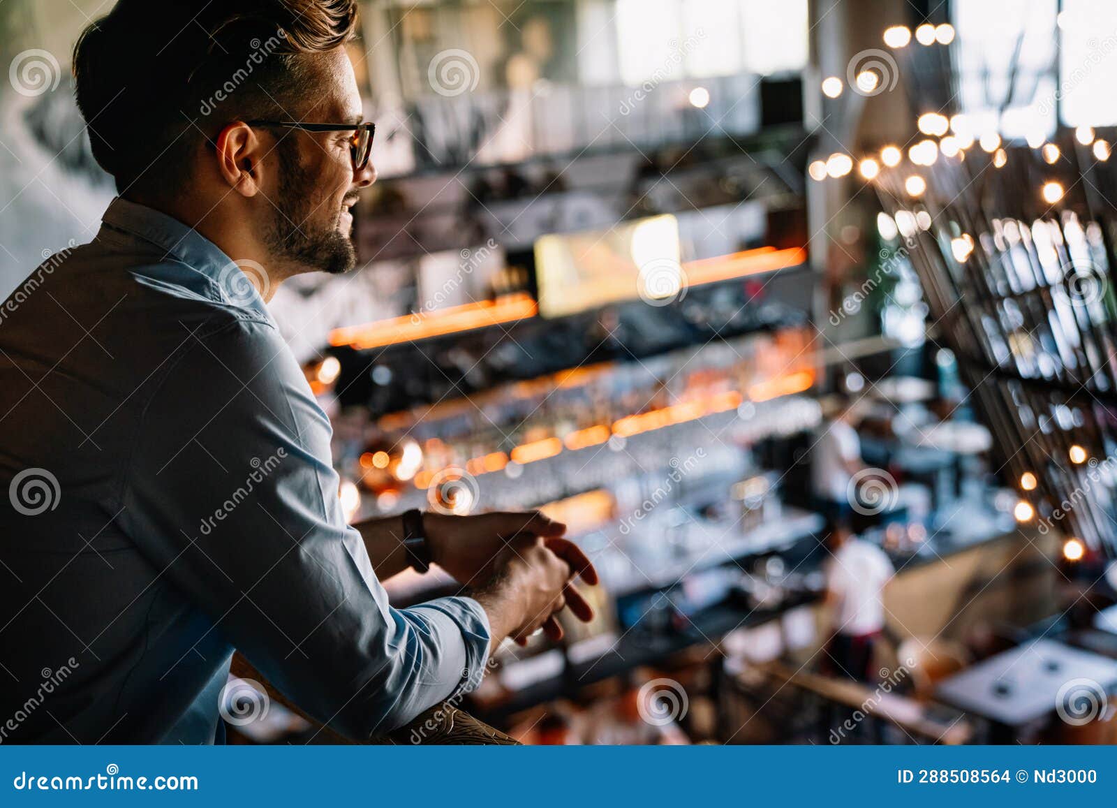 Happy Businessman, Restaurant Owner Proudly Looking at Crowded ...