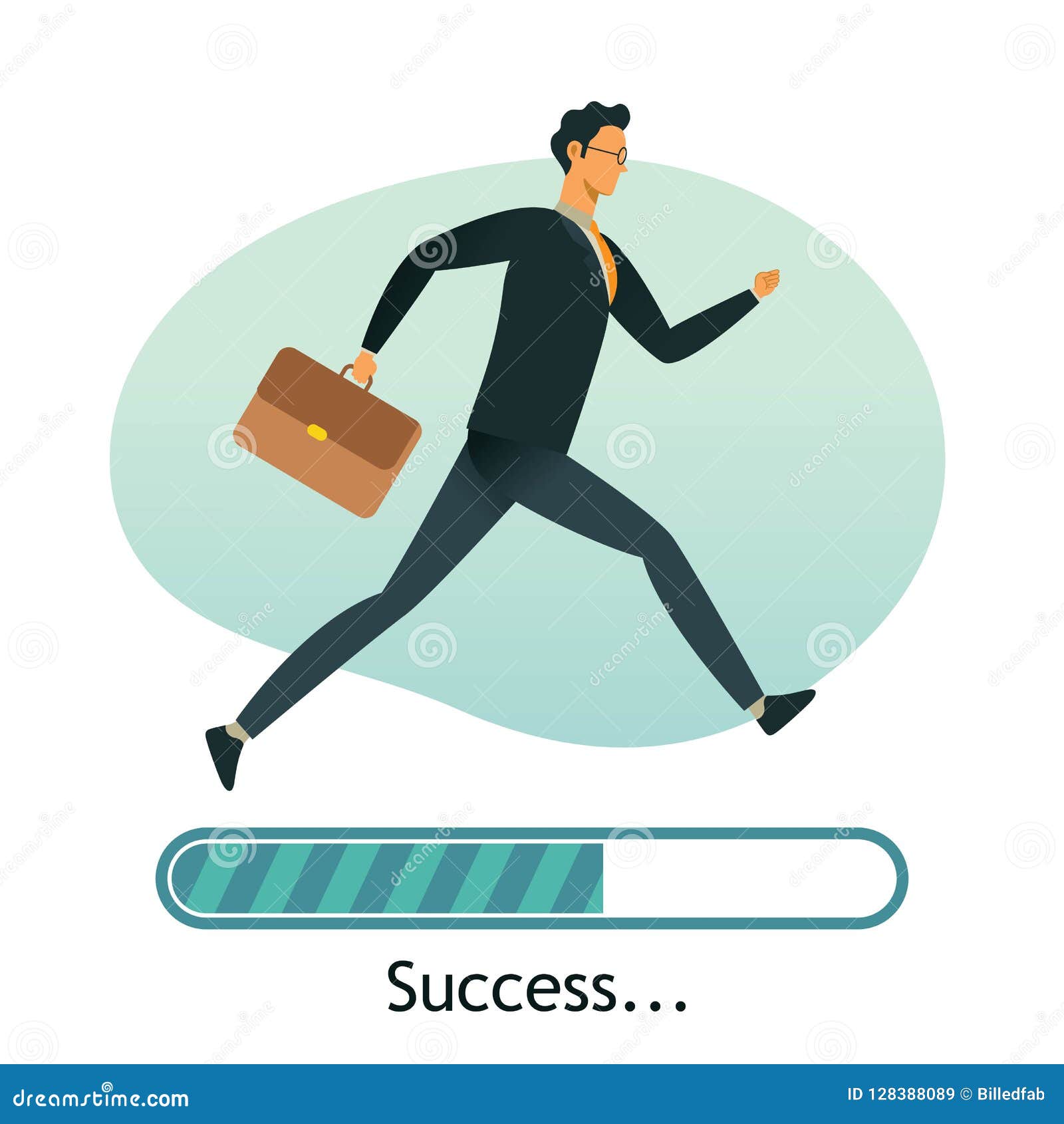 Happy Businessman Run on Progress Loading Bar, Success Concept. Stock ...