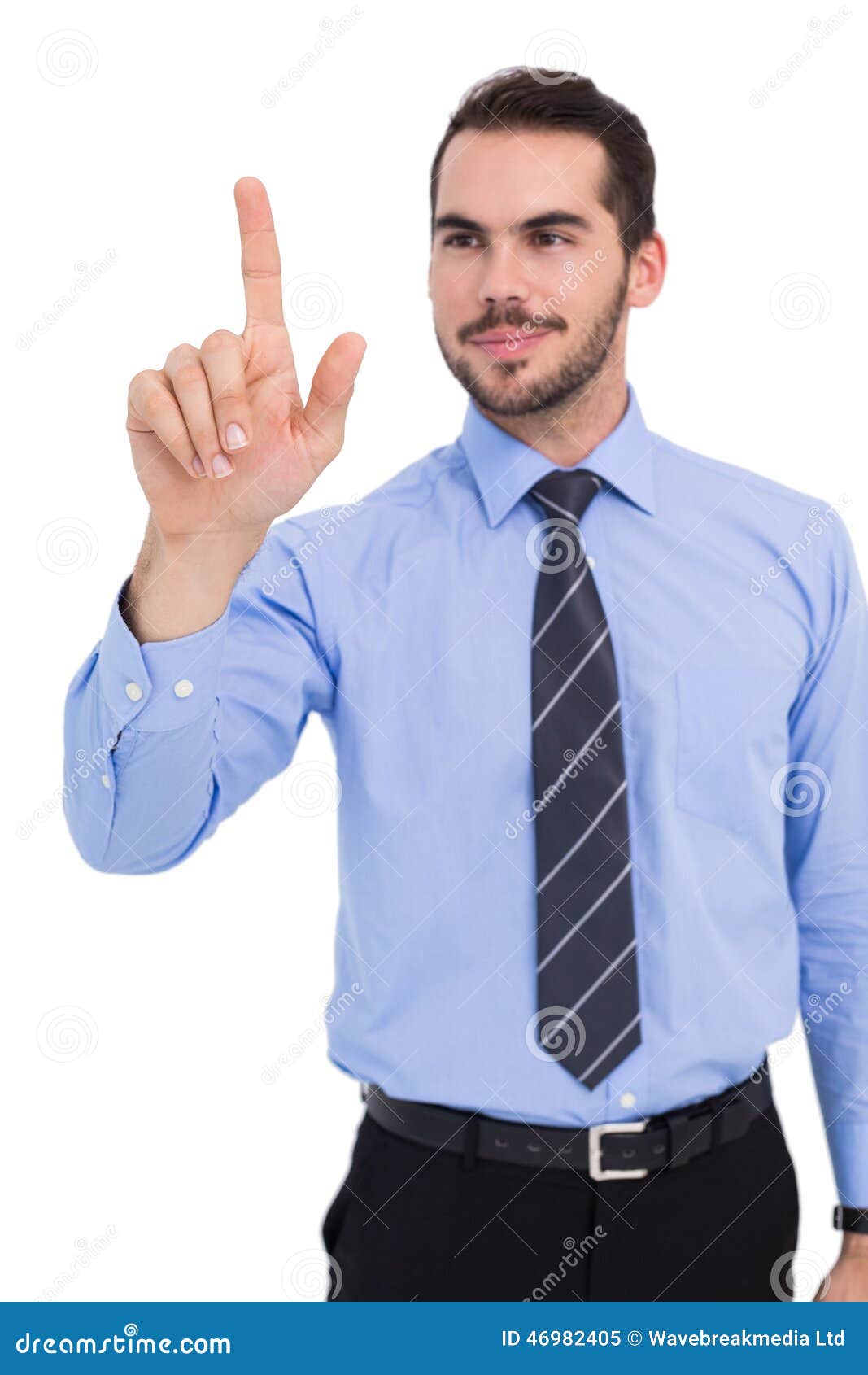 Happy Businessman Standing and Pointing Up Stock Image - Image of shot ...