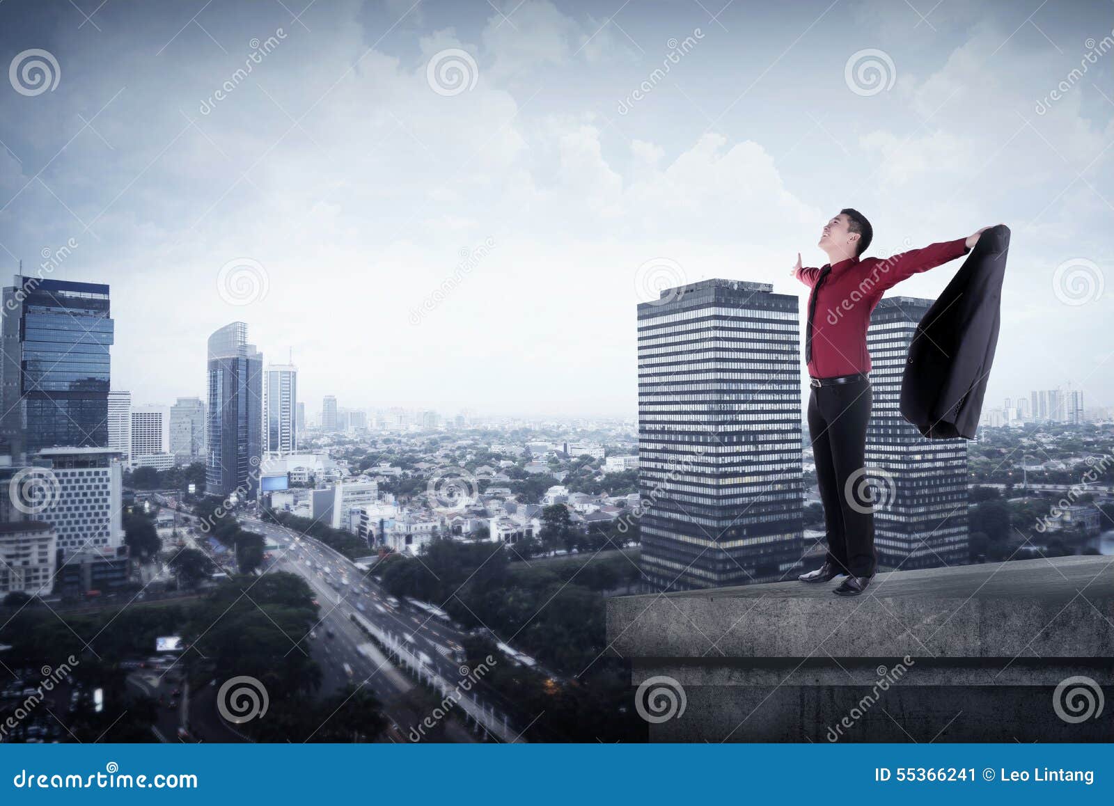 Happy Businessman Standing on the Rooftop Stock Image - Image of ...