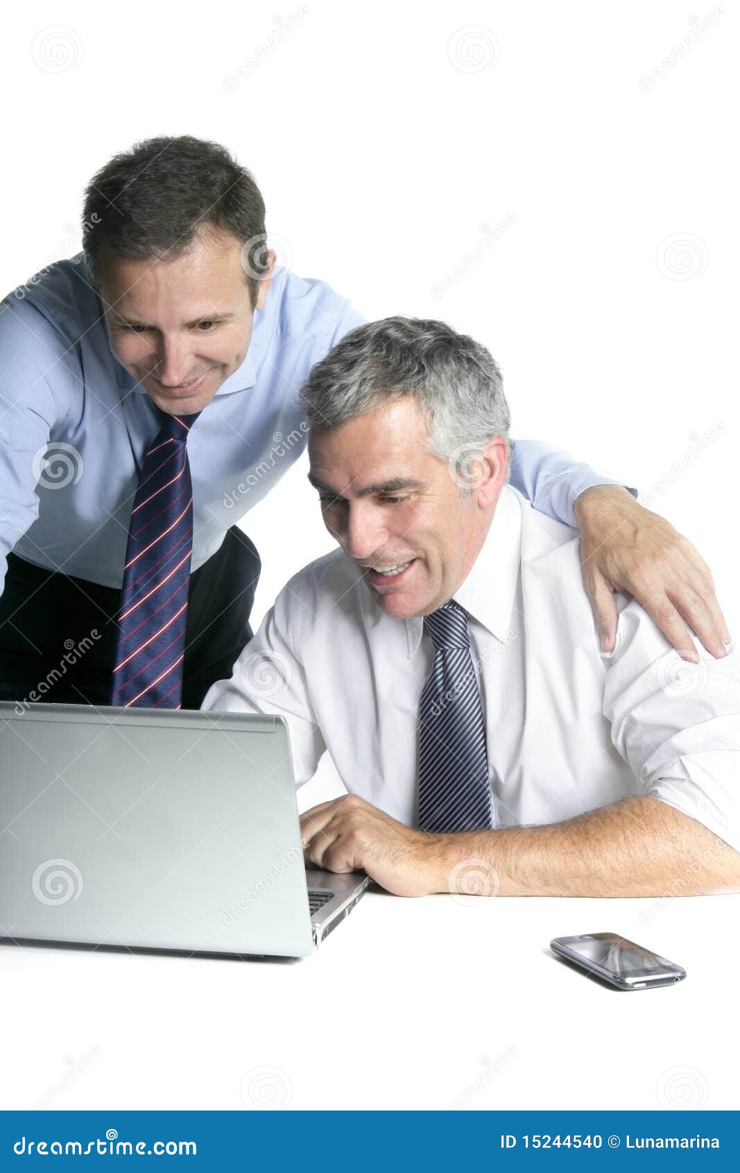 Happy Businessman Team on Computer Good Sales Stock Photo - Image of ...