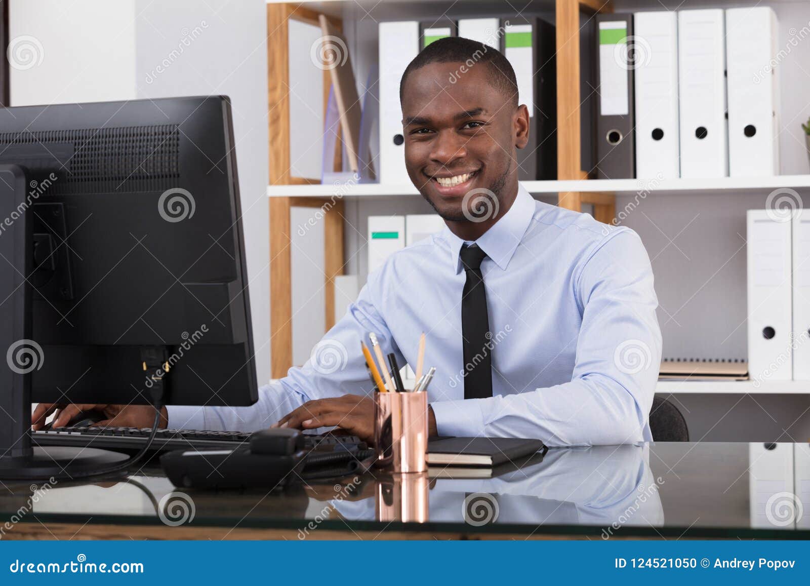 Happy Businessman Using Computer Stock Photo - Image of cheer, company ...