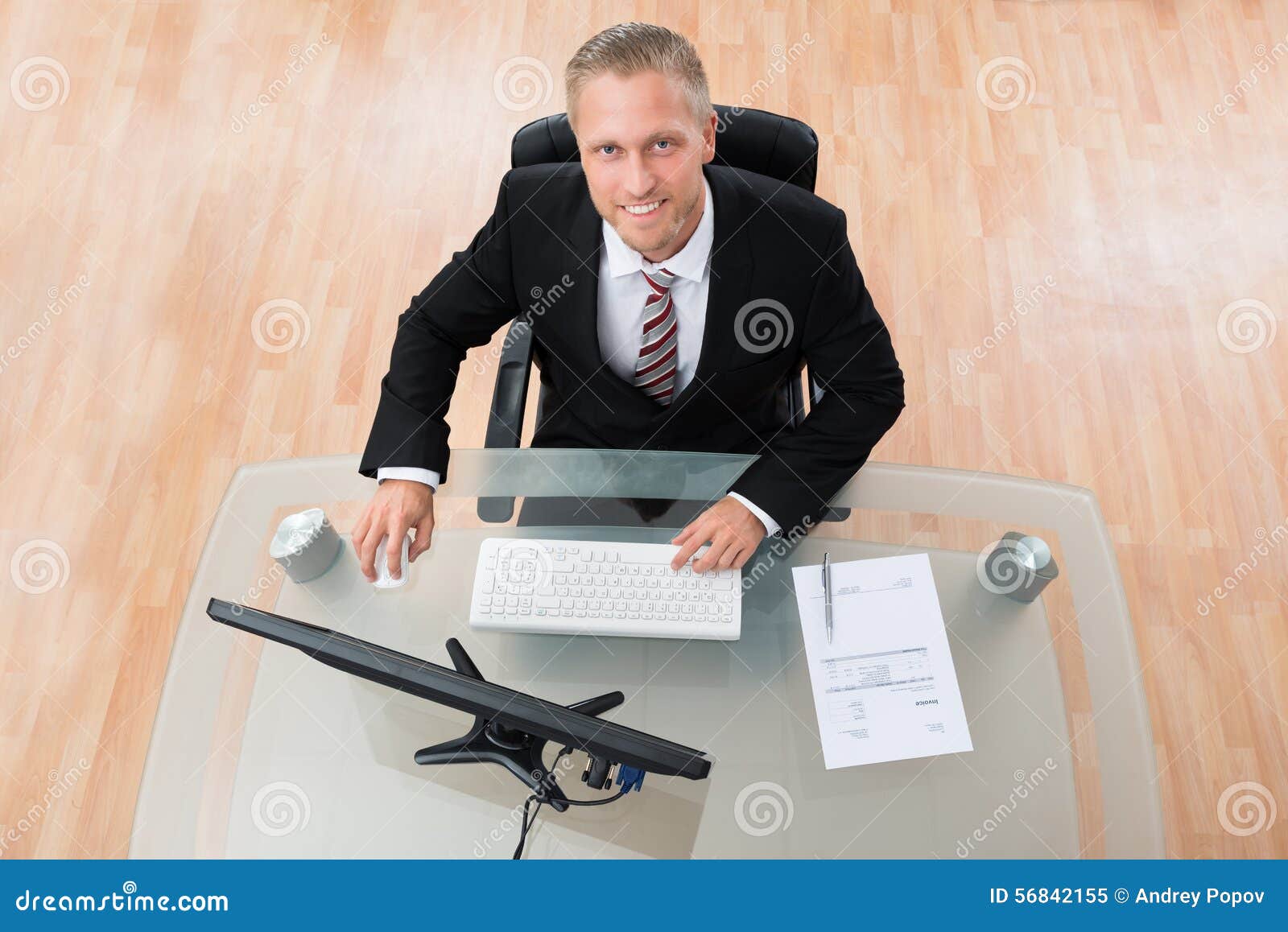 Happy Businessman Using Computer Stock Image - Image of hardwood, high ...