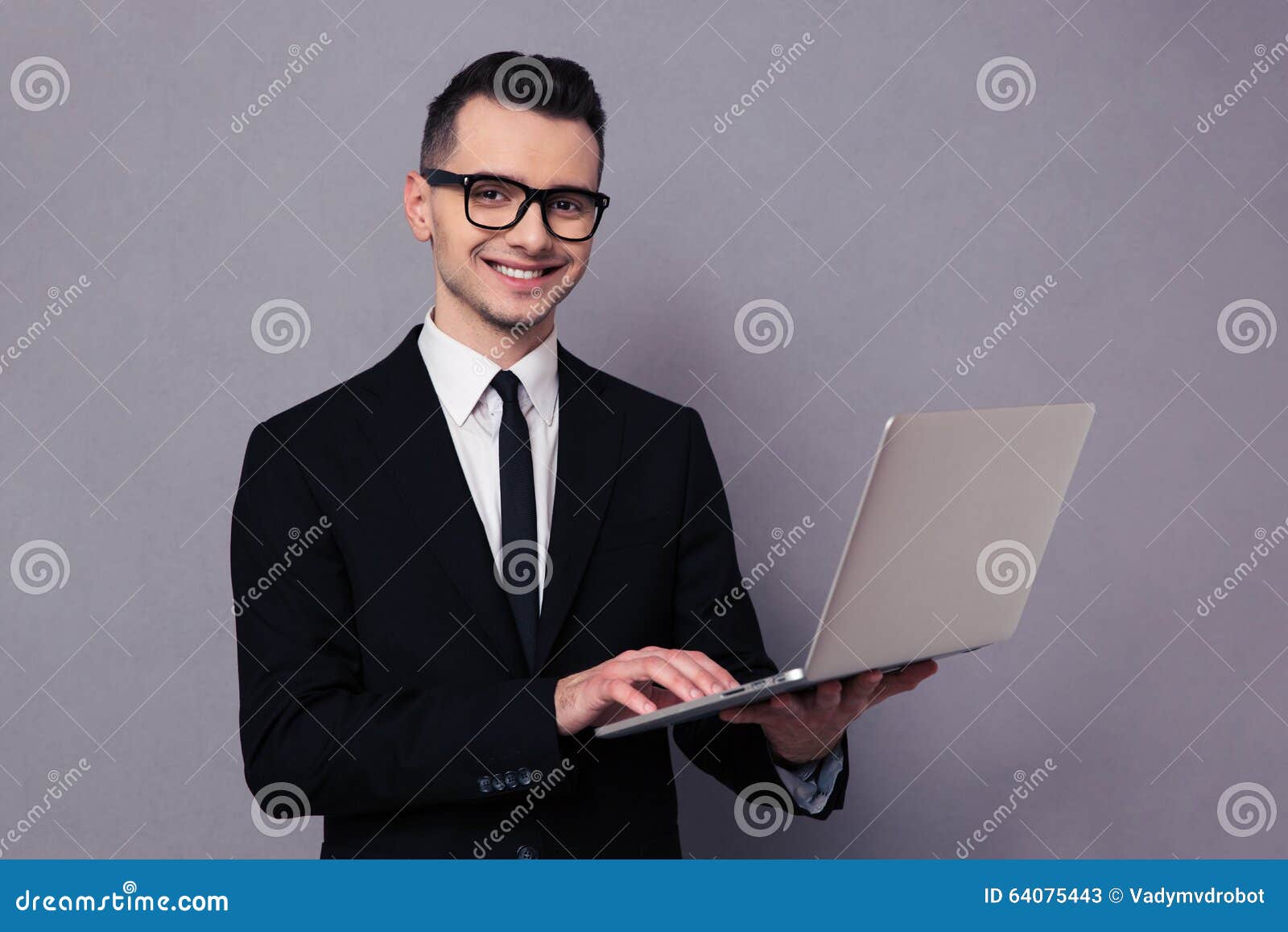 Happy Businessman Using Laptop Computer Stock Image - Image of modern ...