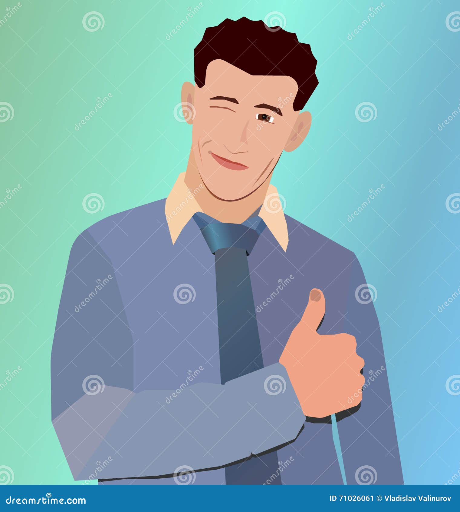 Happy Businessman Winks and Hand with Thumb Up Stock Vector ...