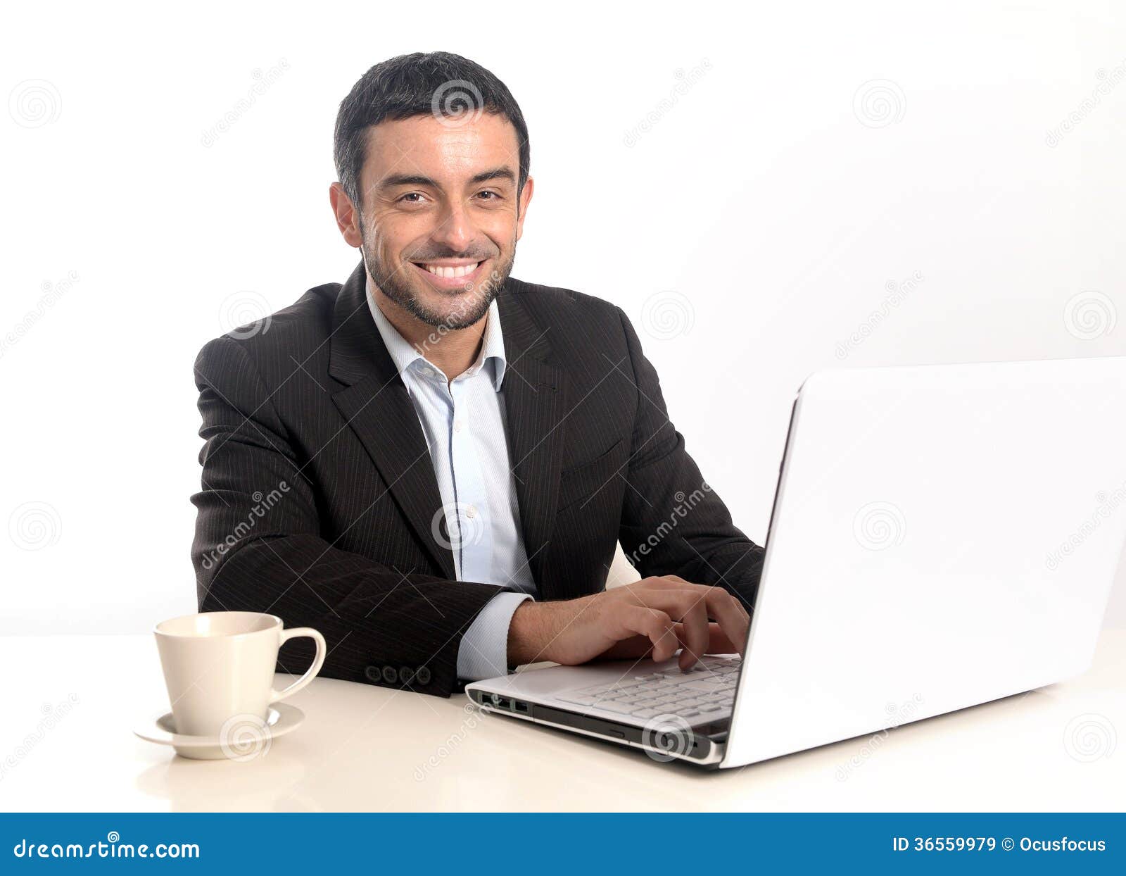 Happy Businessman Working with Computer Stock Image - Image of work ...