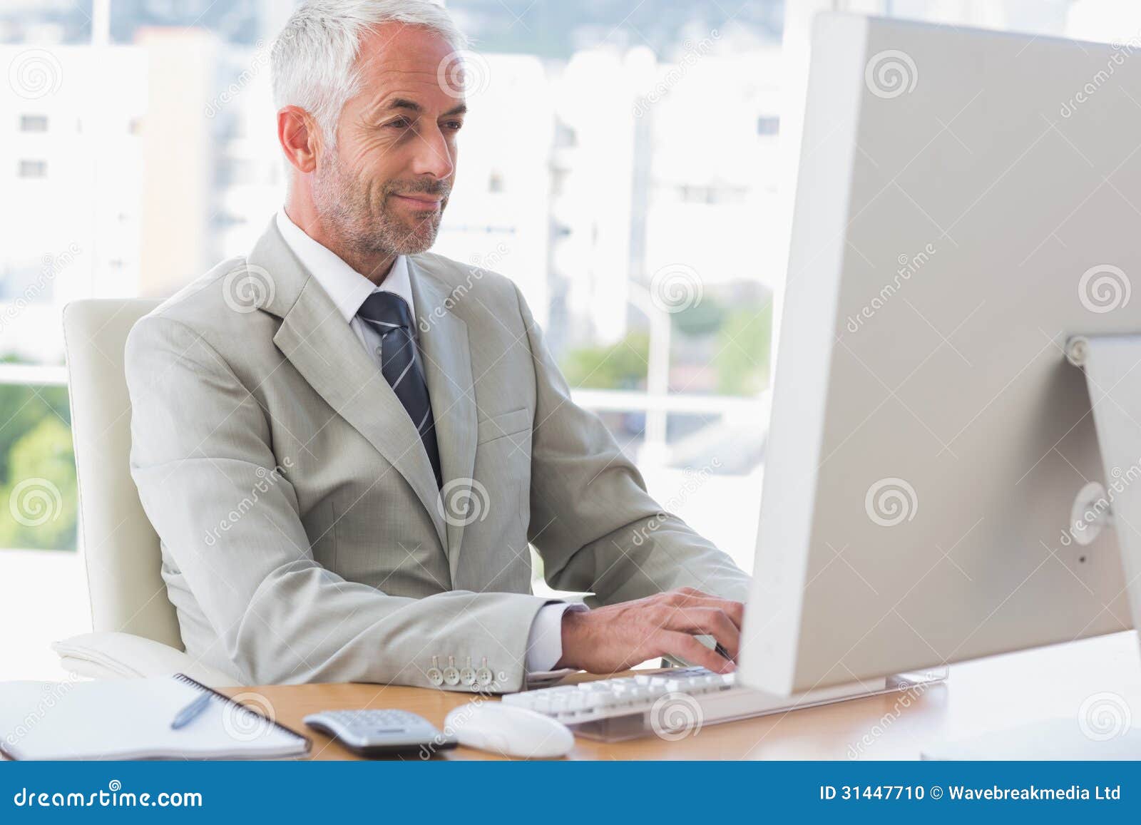 Happy Businessman Working on Computer Stock Photo - Image of office ...