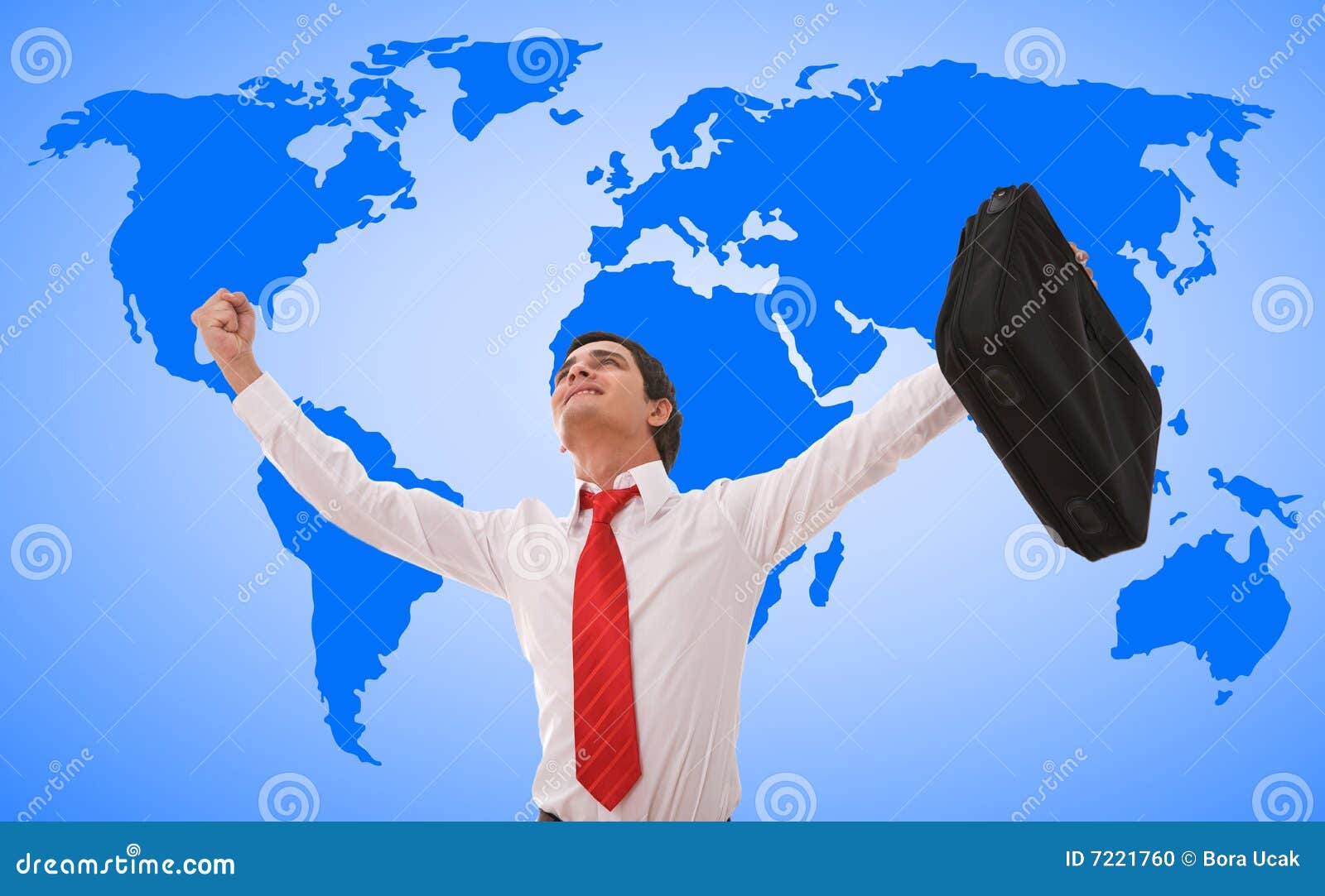 Happy Businessman on World Map Stock Photo - Image of design, graphic ...
