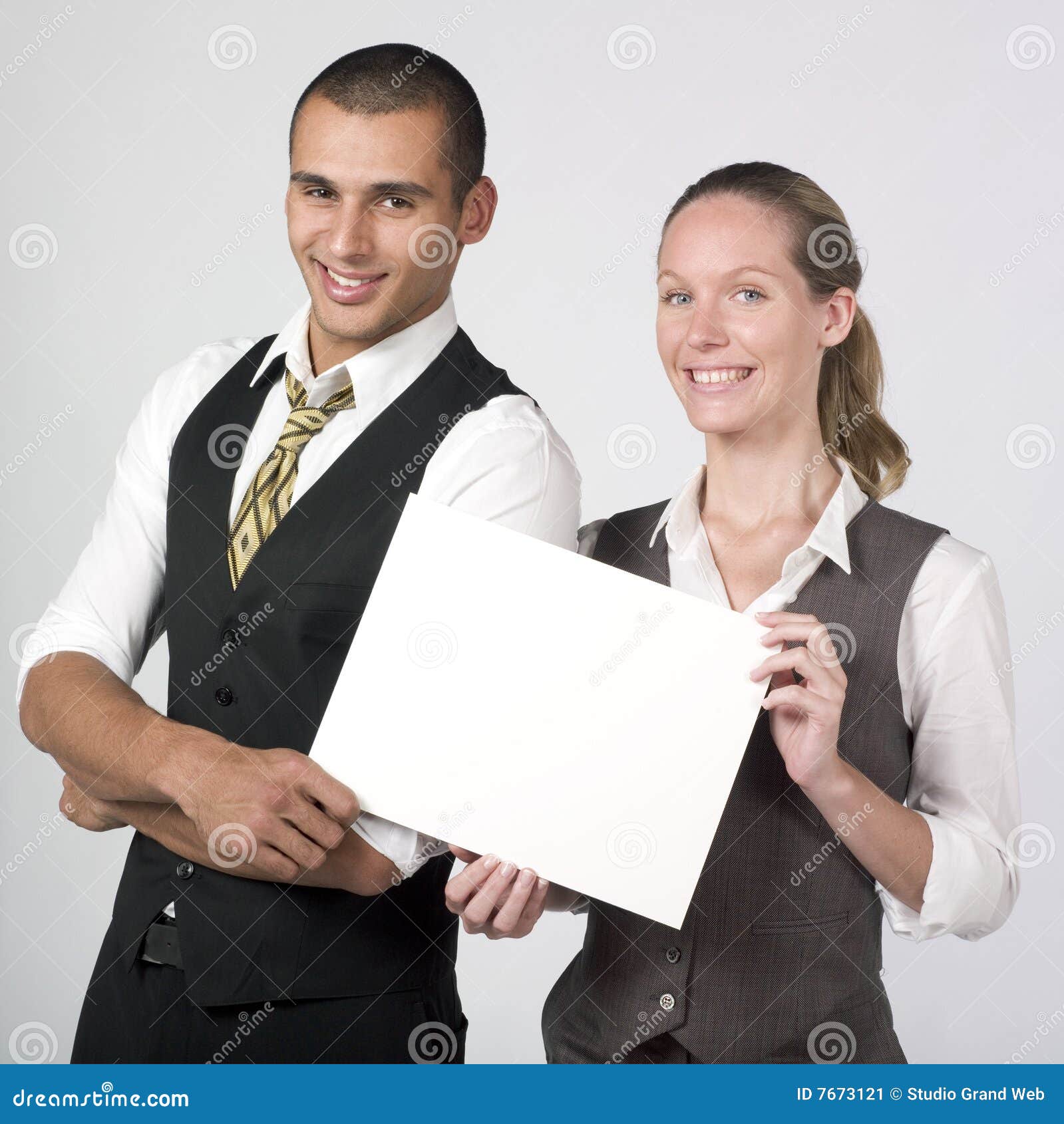 Happy Businesspeolpe Holding Blank Notice Stock Image - Image of blank ...