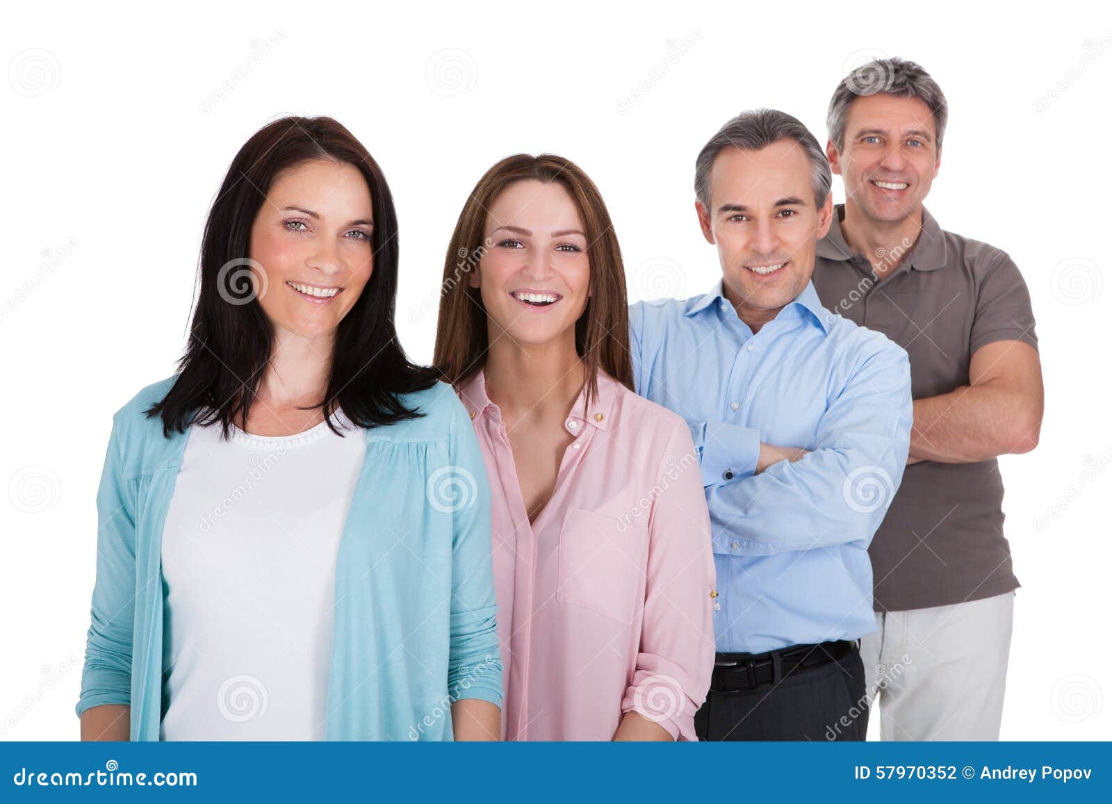 Happy Businesspeople Standing in Row Stock Photo - Image of group ...