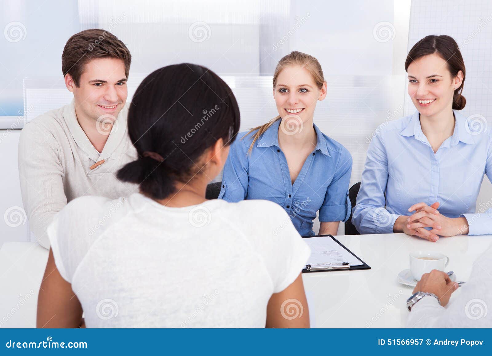 Happy Businesspeople Talking in Office Stock Image - Image of group ...