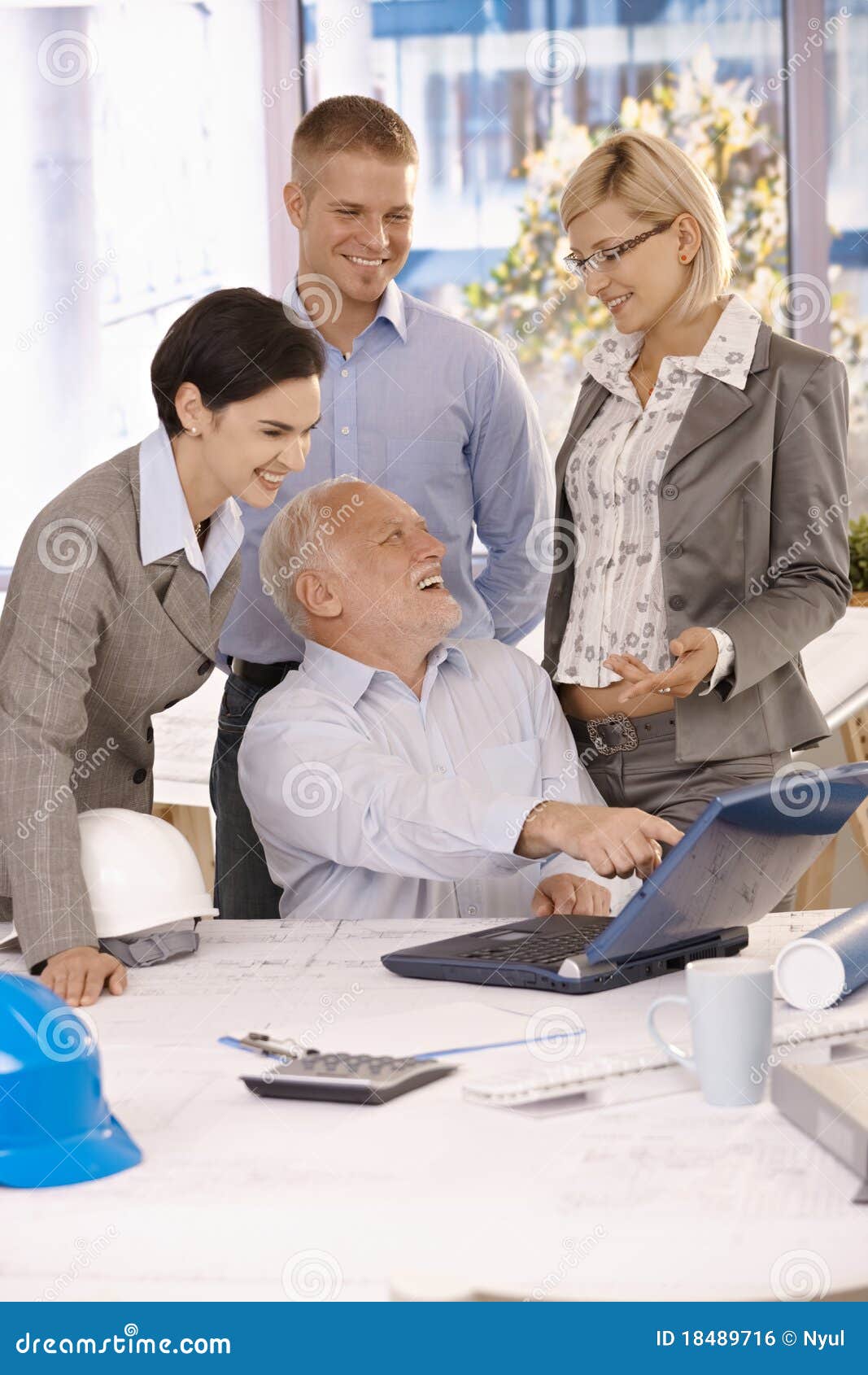 Happy Businessteam Busy at Work Stock Photo - Image of architectural ...