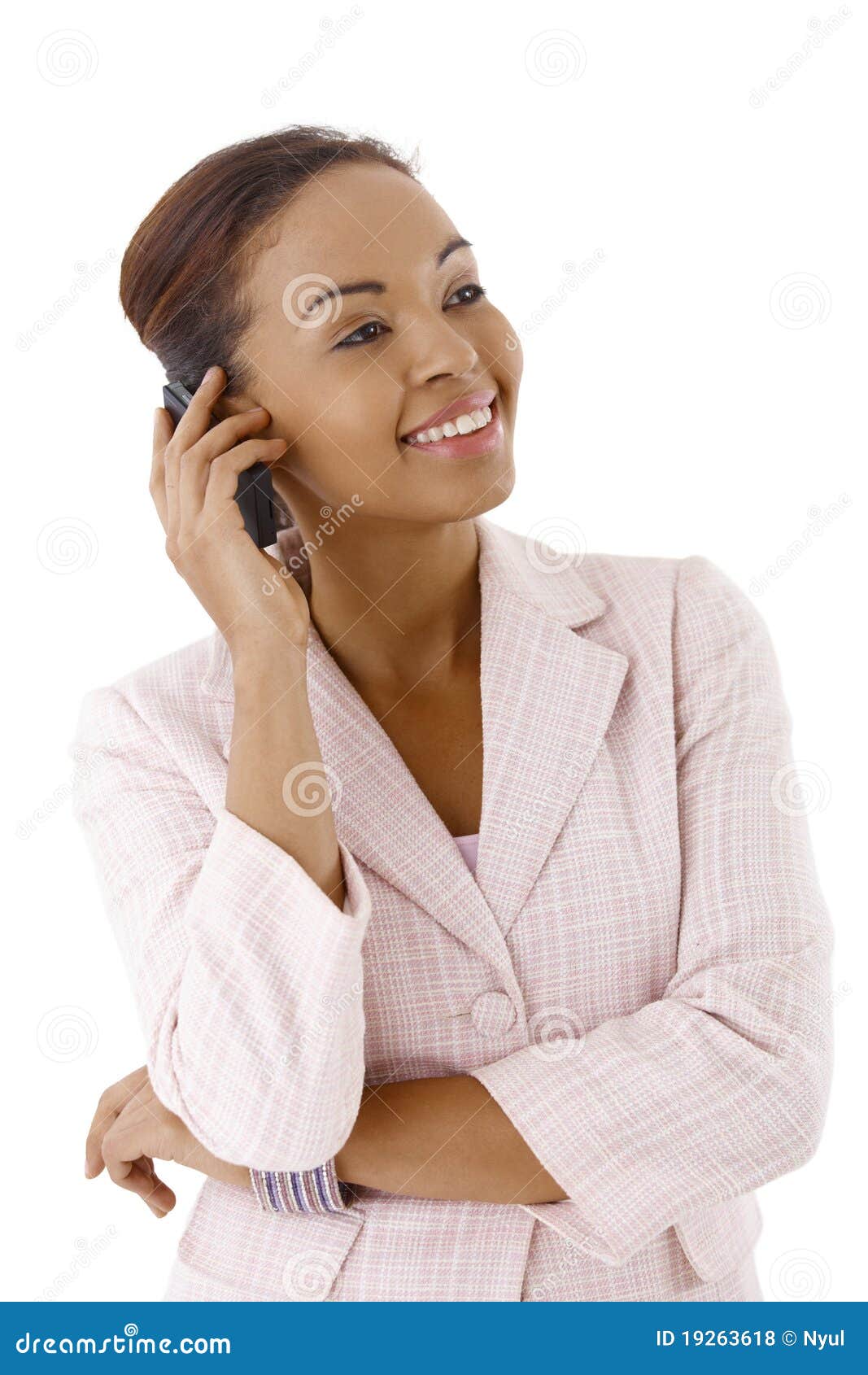 Happy Businesswoman on Call Stock Photo - Image of arms, attractive ...