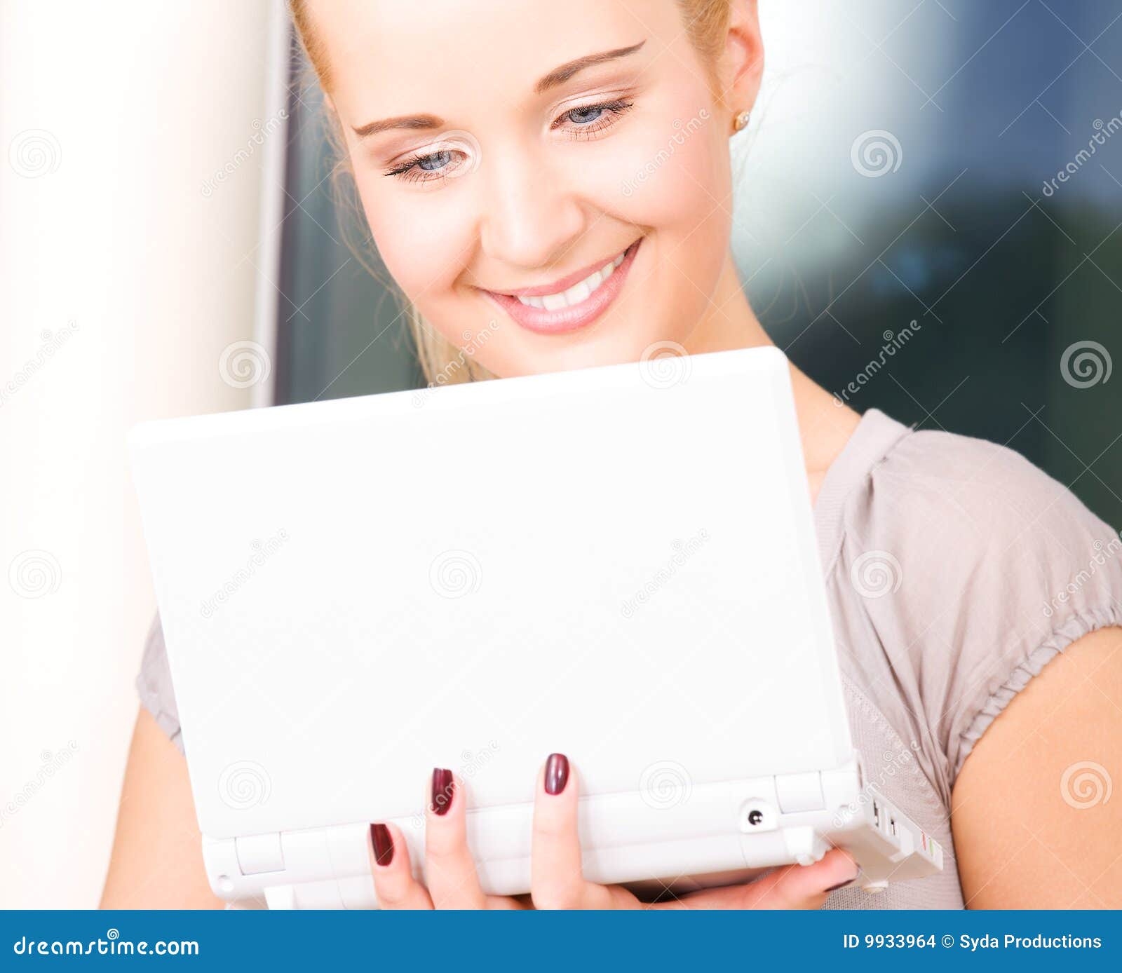 Happy Businesswoman with Laptop Computer Stock Photo - Image of ...