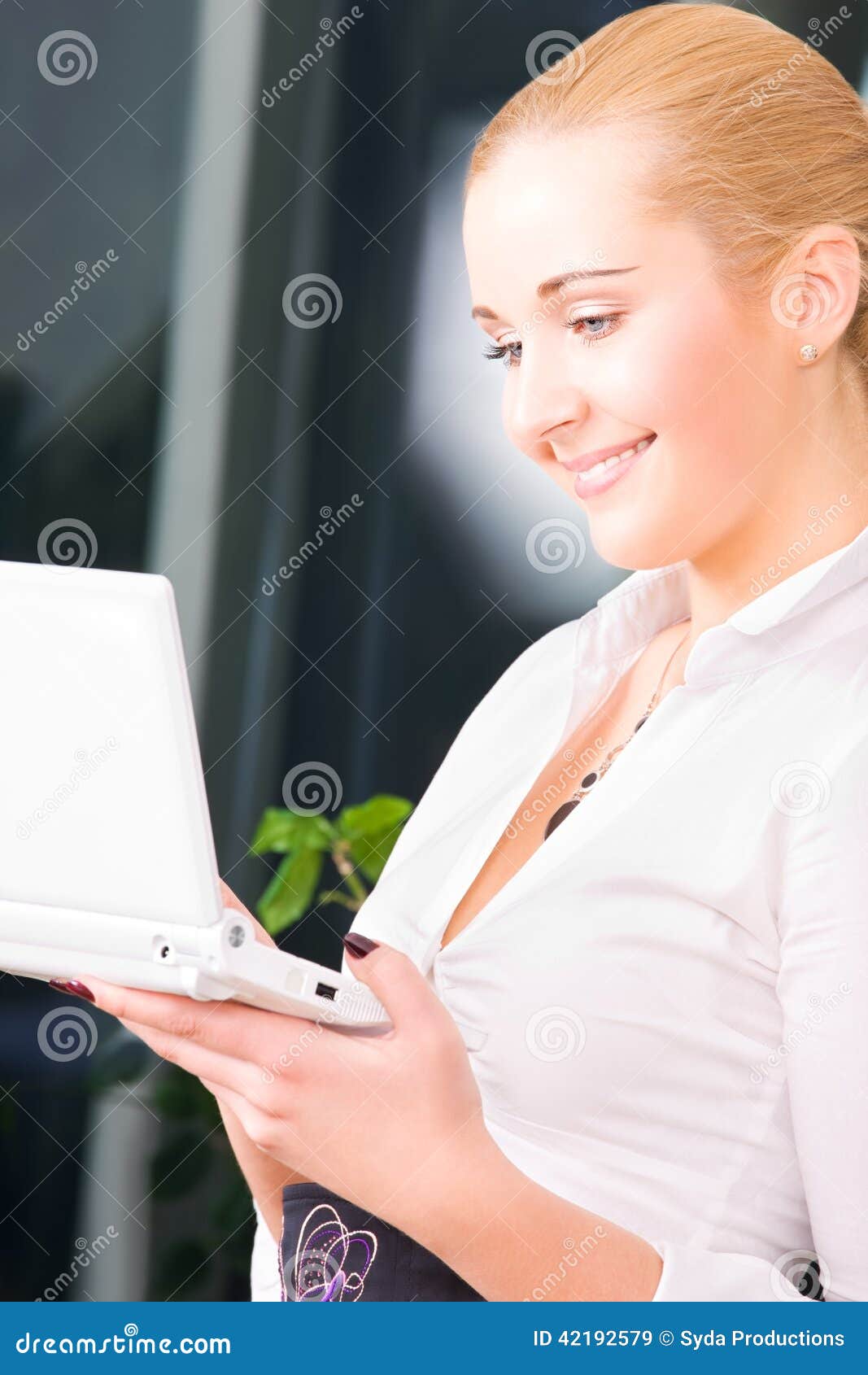 Happy Businesswoman with Laptop Computer Stock Image - Image of ...