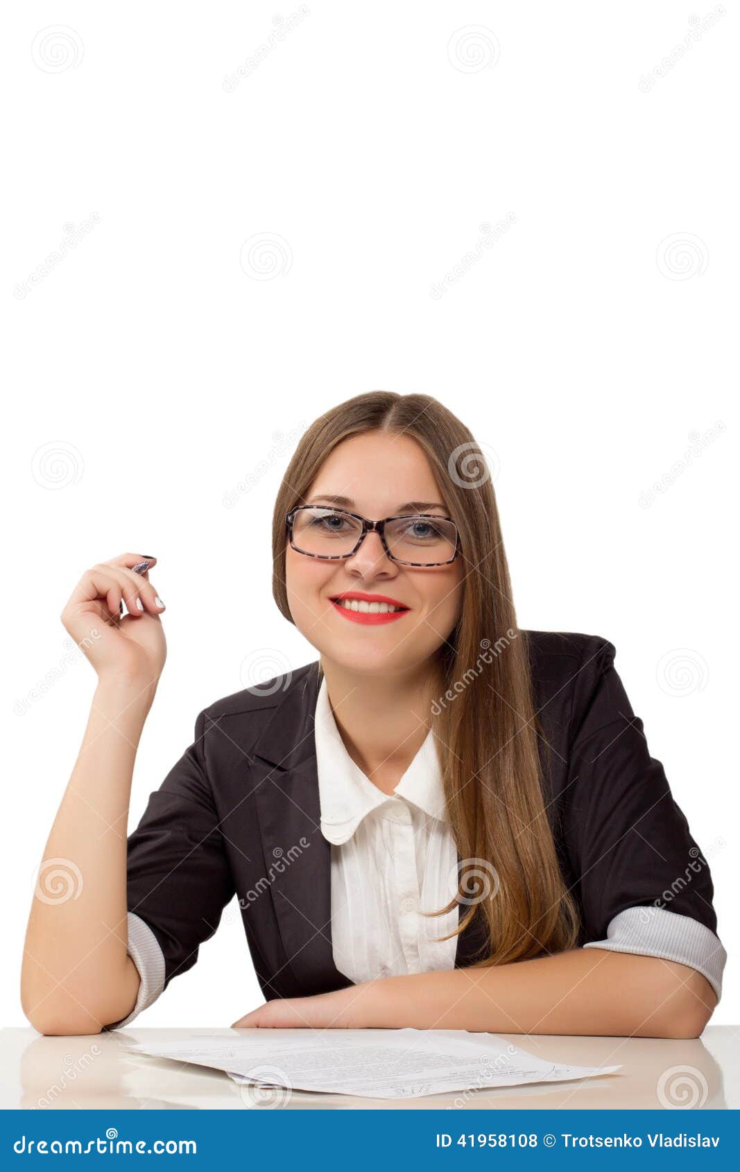 Happy Businesswoman with Pen and Documents Stock Photo - Image of ...