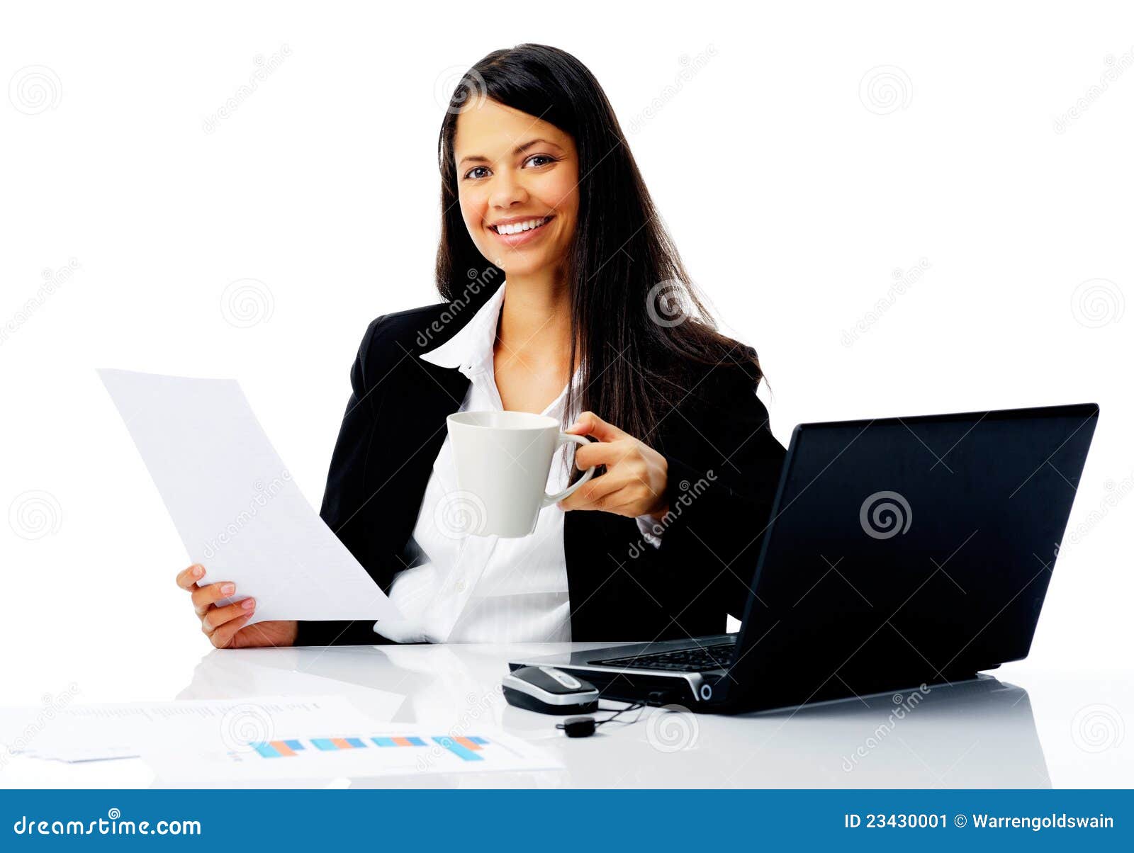 Happy Businesswoman at Work Stock Image - Image of executive, laugh ...