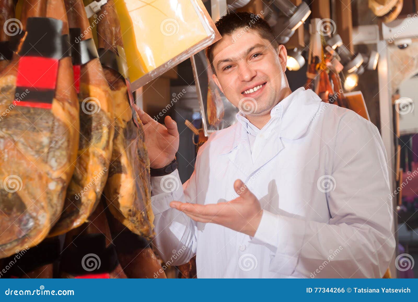 Happy Butcher Posing with Jamon Joints Stock Photo - Image of casual ...
