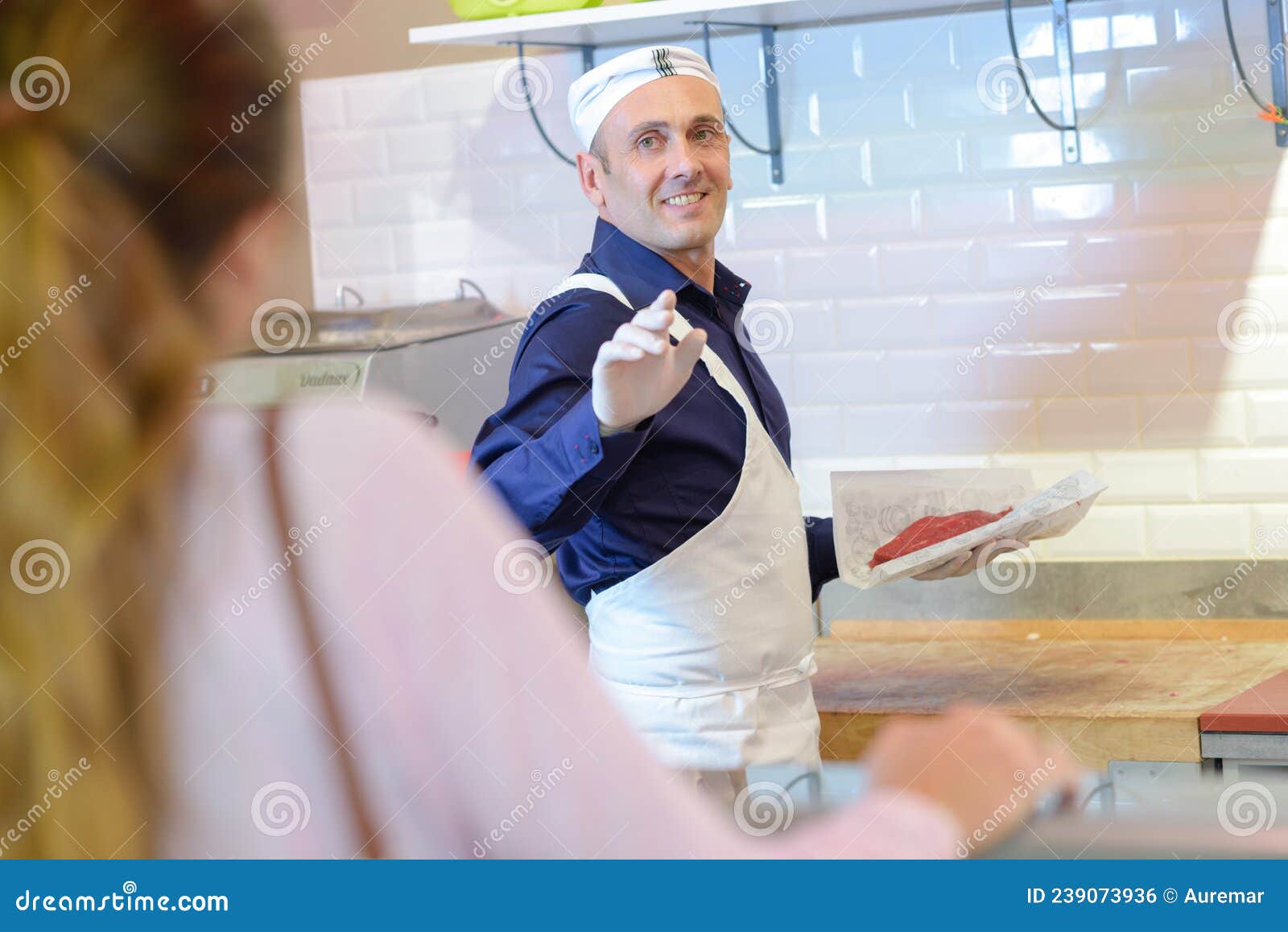 Happy Butcher and Prime Cut Stock Photo - Image of amount, product ...