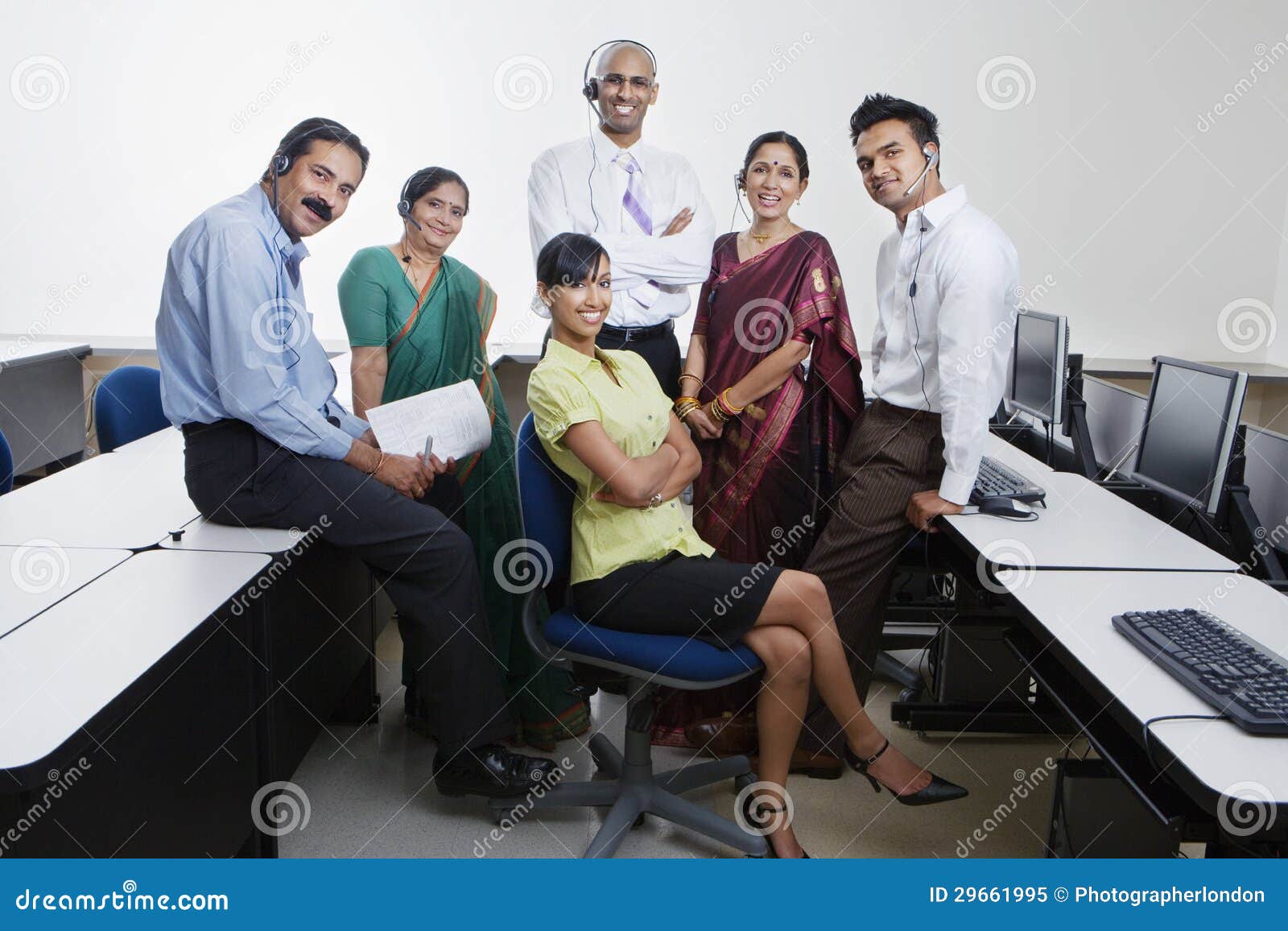 Happy Call Center Employees Smiling Together Stock Image - Image of ...