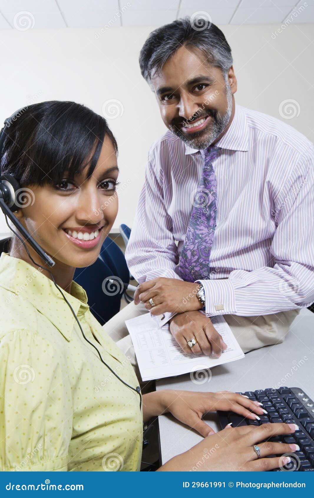 Happy Call Center Employees Working Together Stock Image - Image of ...
