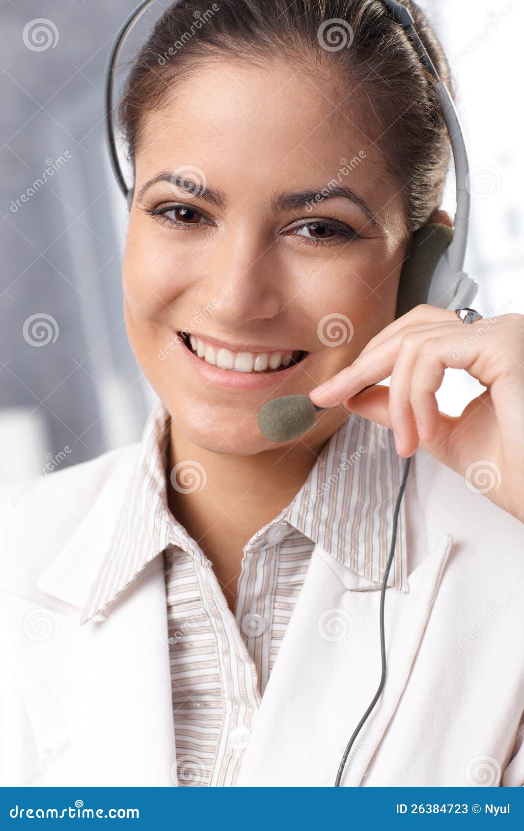 Happy call center operator stock image. Image of camera - 26384723