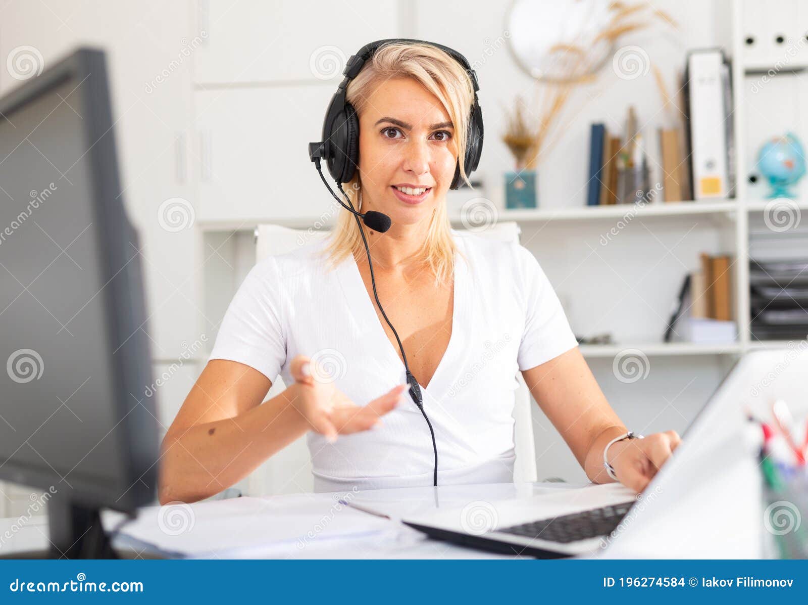 Happy Call Center Operator Talking with Client Stock Photo - Image of ...