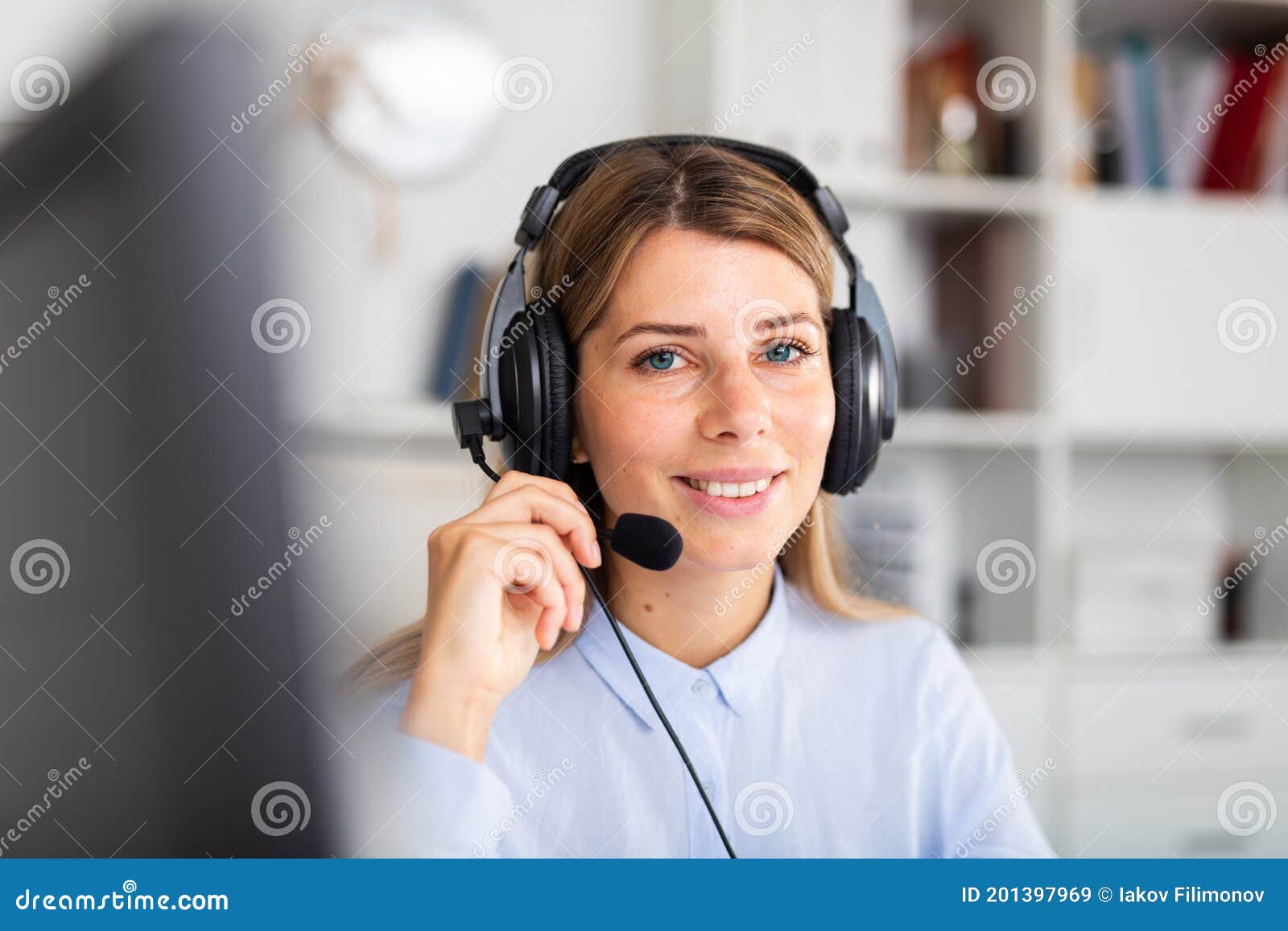 Happy Call Center Operator Talking with Client Stock Image - Image of ...