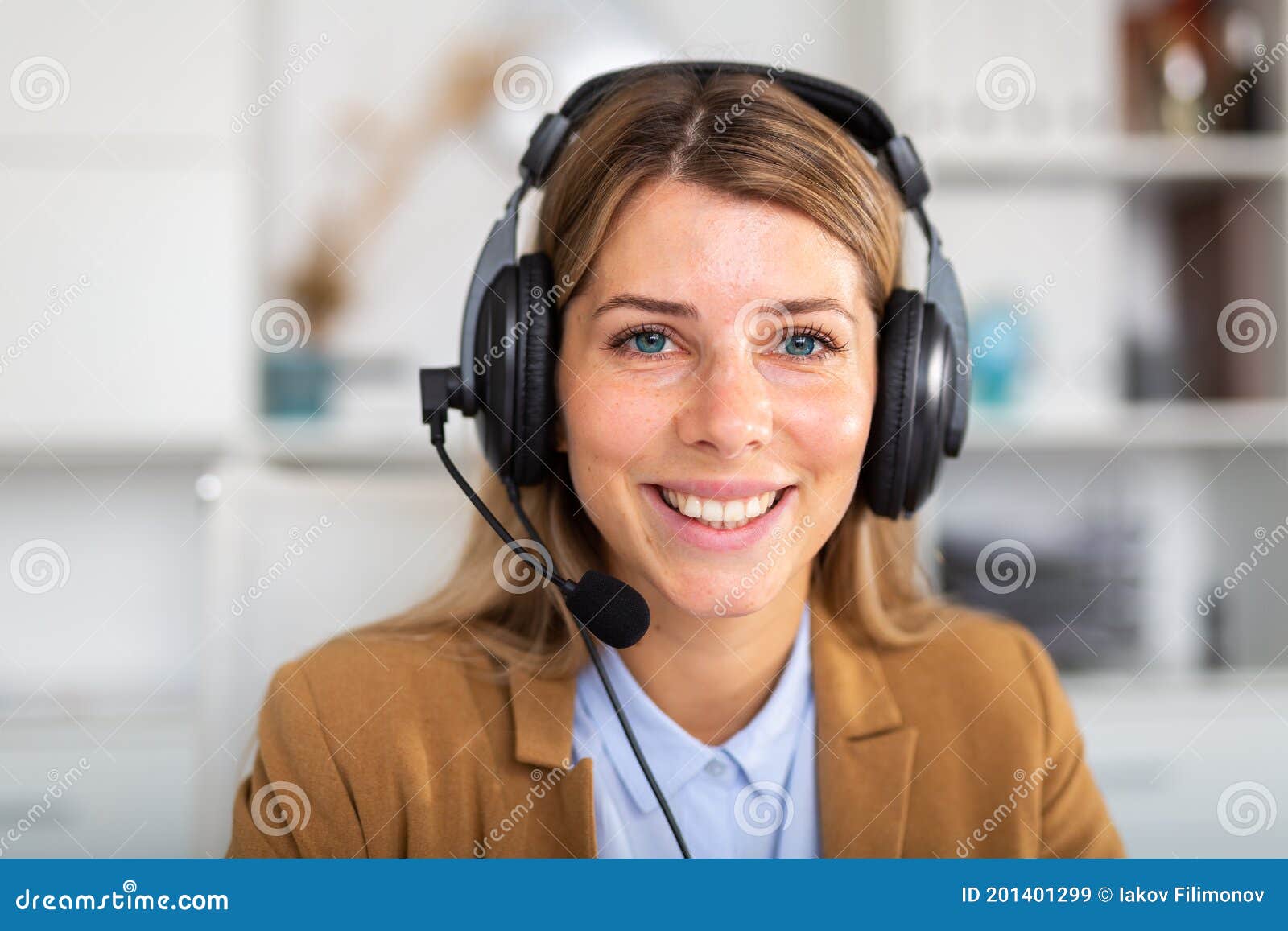 Happy Call Center Operator Talking with Client Stock Image - Image of ...