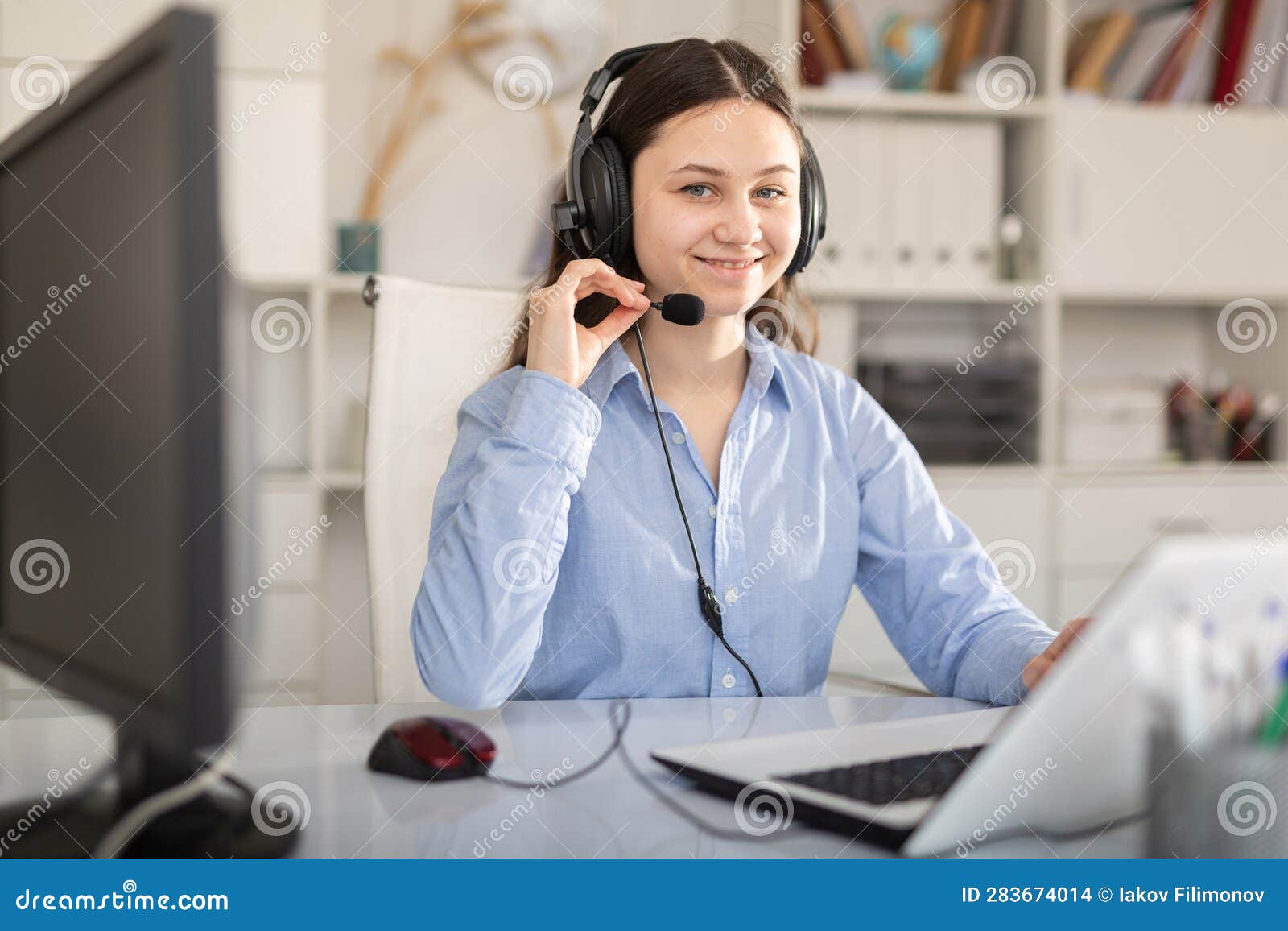 Happy Call Center Operator Talking with Client Stock Photo - Image of ...