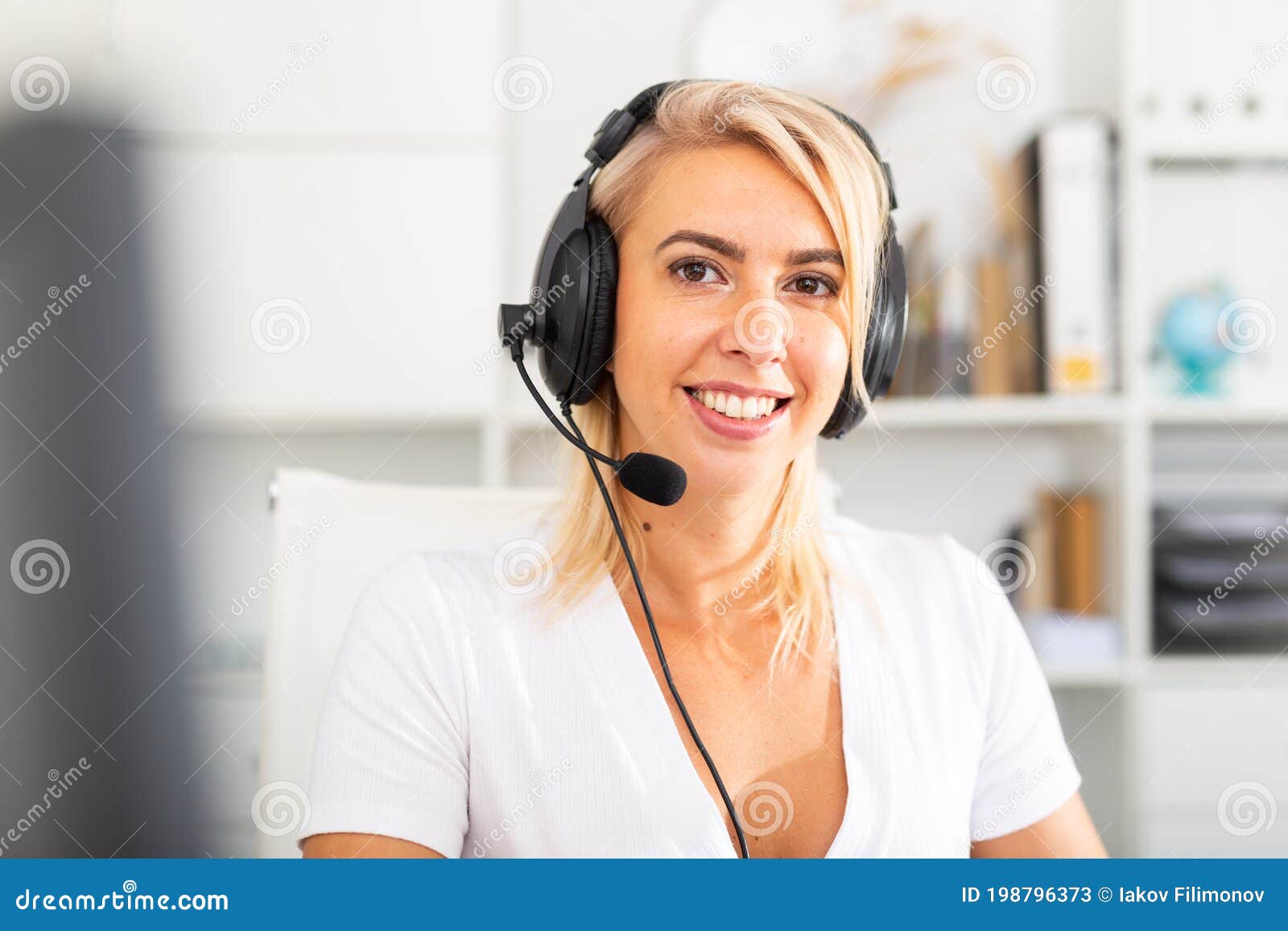 Happy Call Center Operator Talking with Client Stock Image - Image of ...