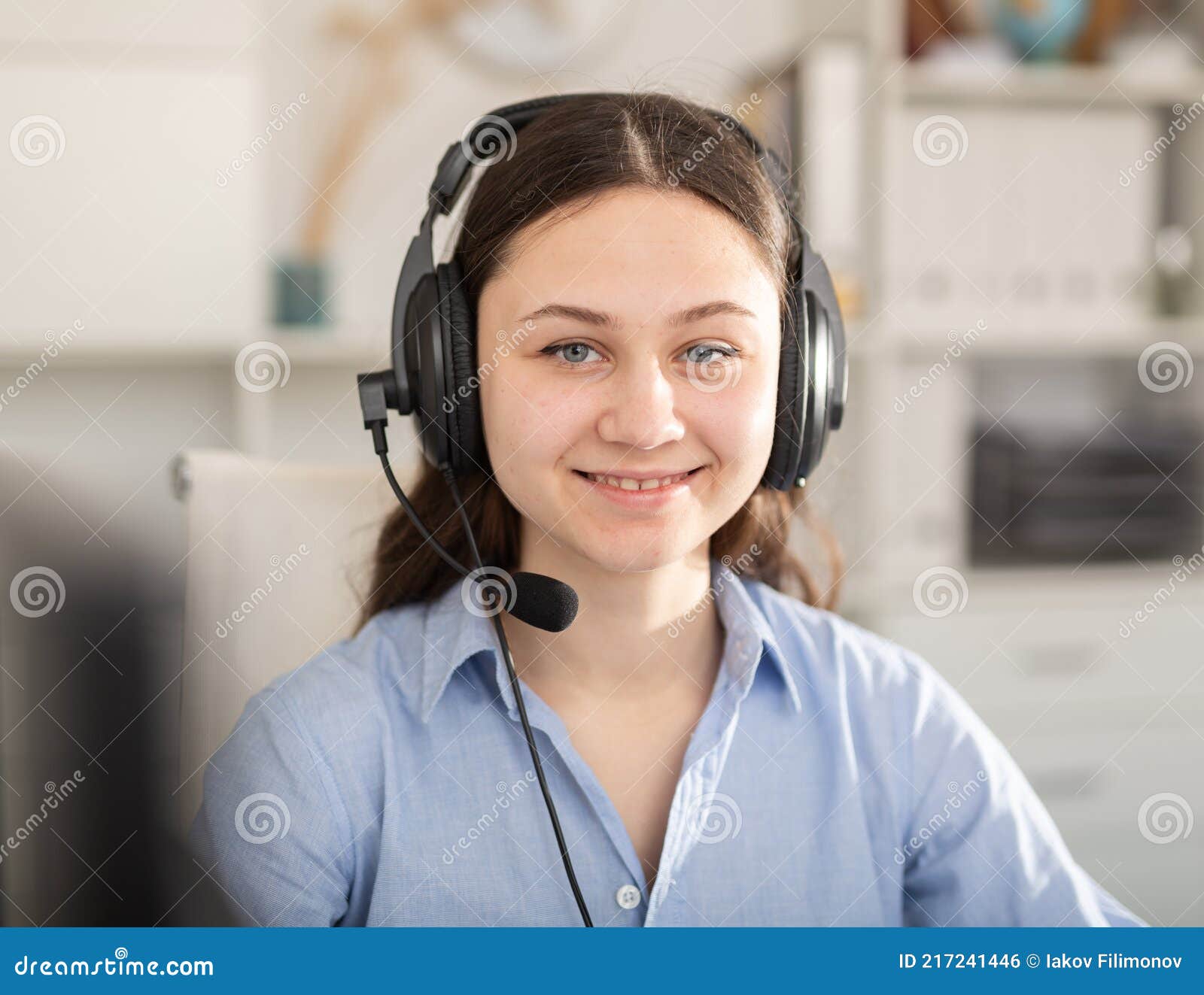 Happy Call Center Operator Talking with Client Stock Photo - Image of ...