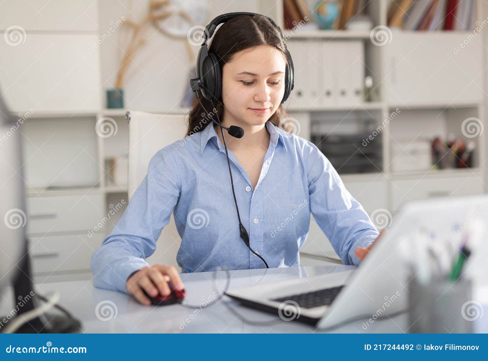 Happy Call Center Operator Talking with Client Stock Photo - Image of ...