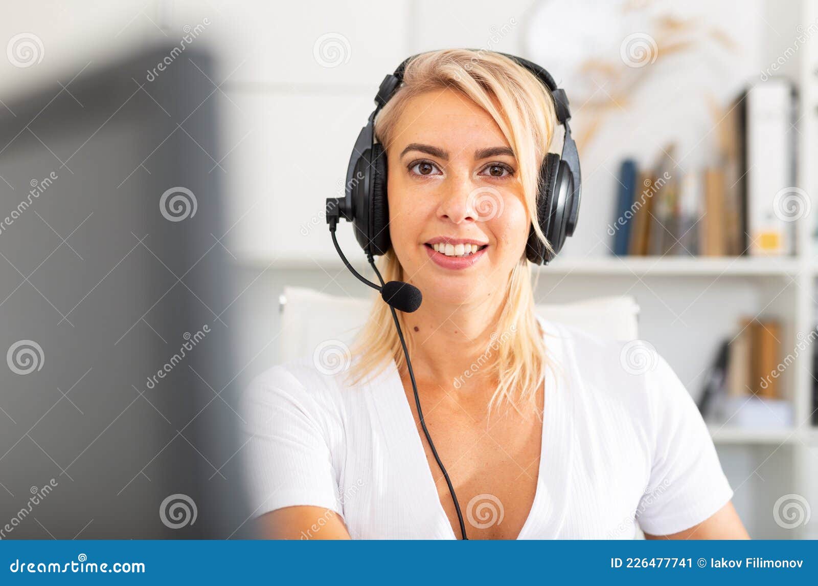 Happy Call Center Operator Talking with Client Stock Image - Image of ...