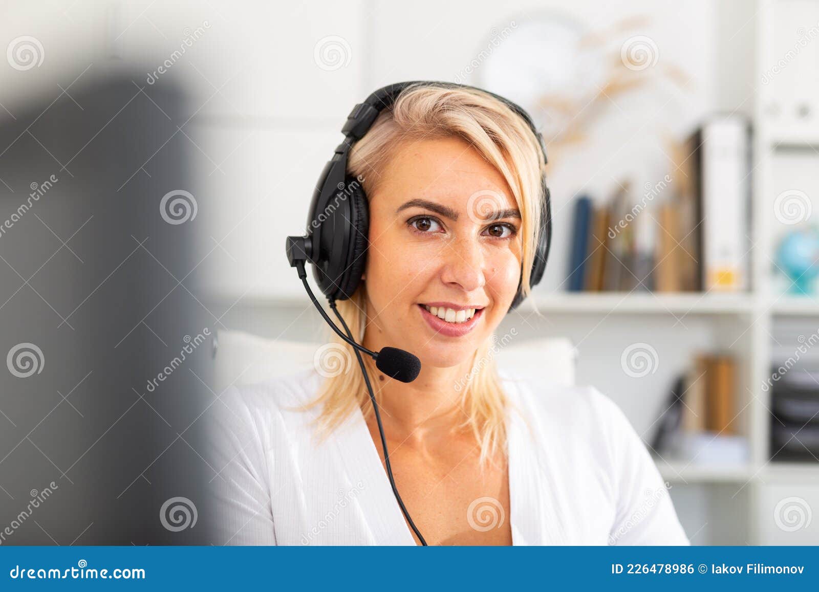Happy Call Center Operator Talking with Client Stock Photo - Image of ...