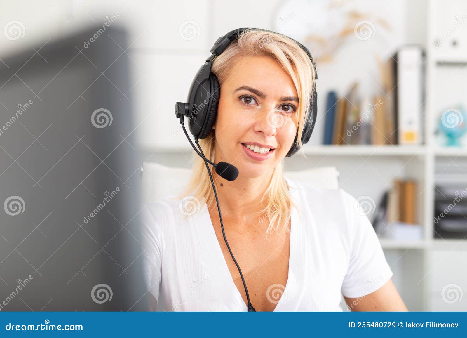 Happy Call Center Operator Talking with Client Stock Image - Image of ...