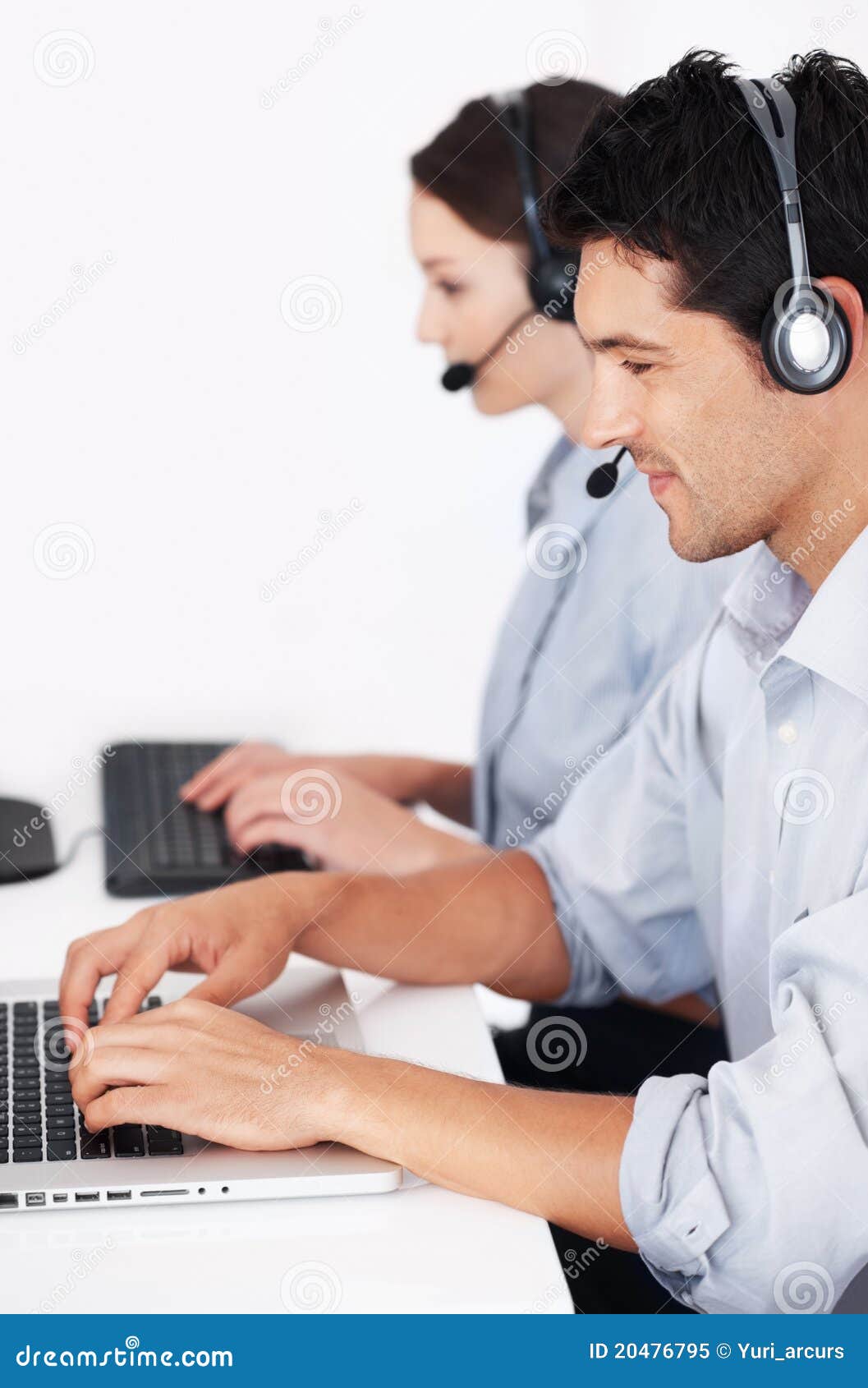 Happy call center workers stock image. Image of computer - 20476795