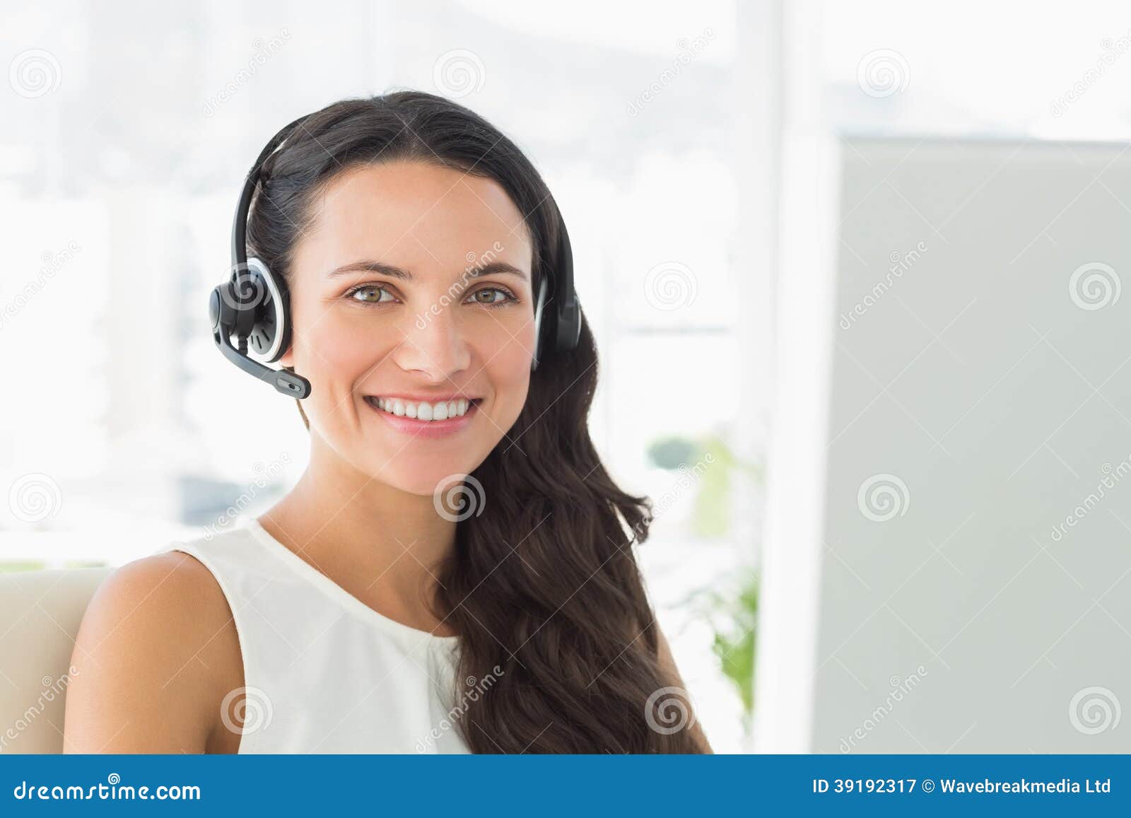 Happy Call Centre Agent Sitting at Her Desk Stock Image - Image of ...