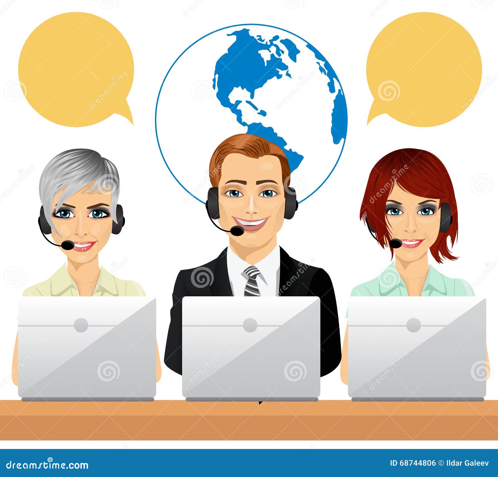 Call Centre Employees Working On Computers Vector Illustration ...