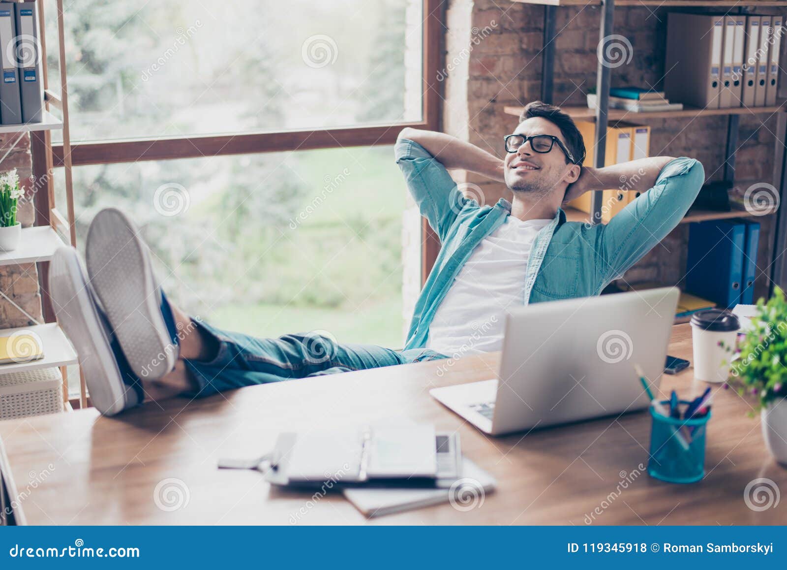 Happy Calm Smiling Man Having a Rest after Solving All the Tasks Stock ...