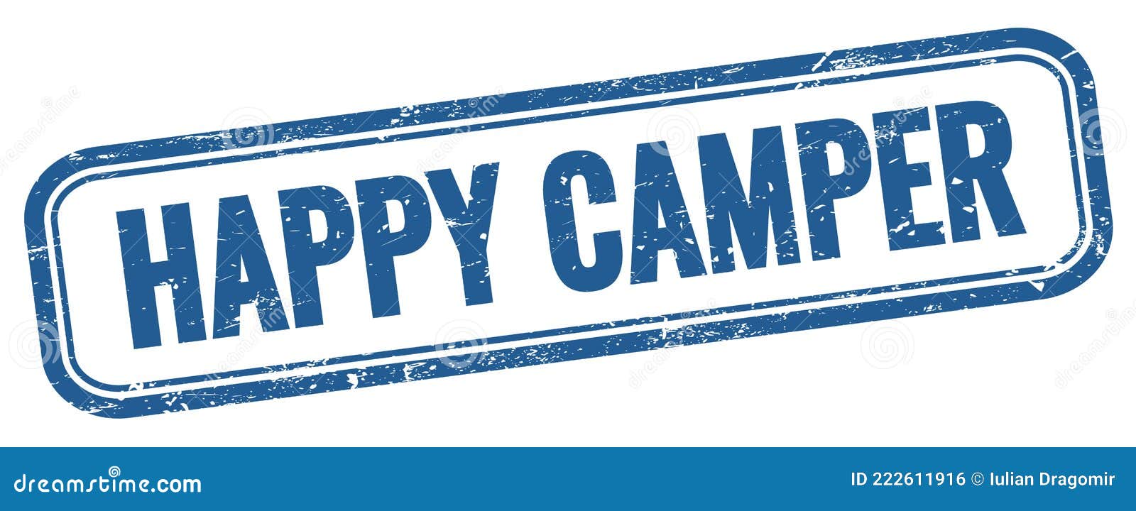 HAPPY CAMPER Text on Blue Grungy Vintage Stamp Stock Illustration ...