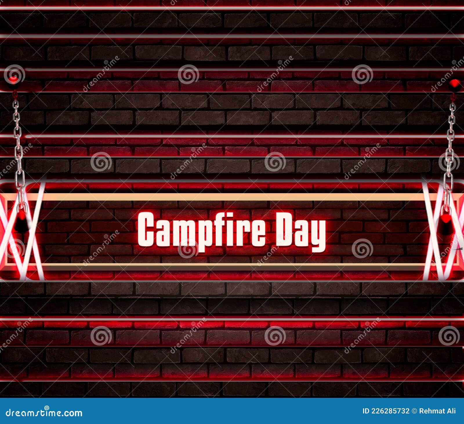 August, Campfire Day, Neon Text Effect on Bricks Background Stock Photo ...