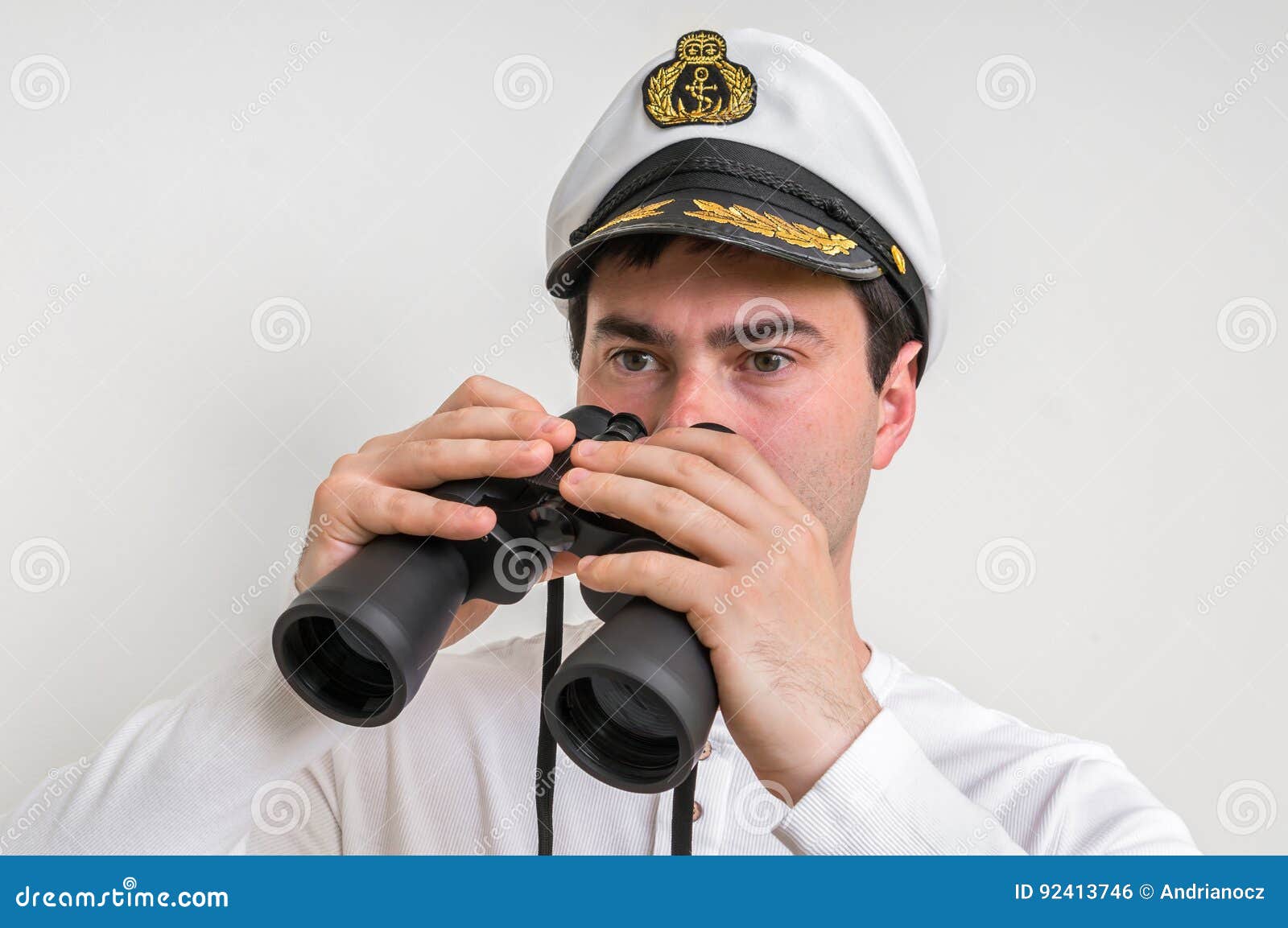 Happy Captain Holding Binoculars Stock Photo - Image of smile, handsome ...
