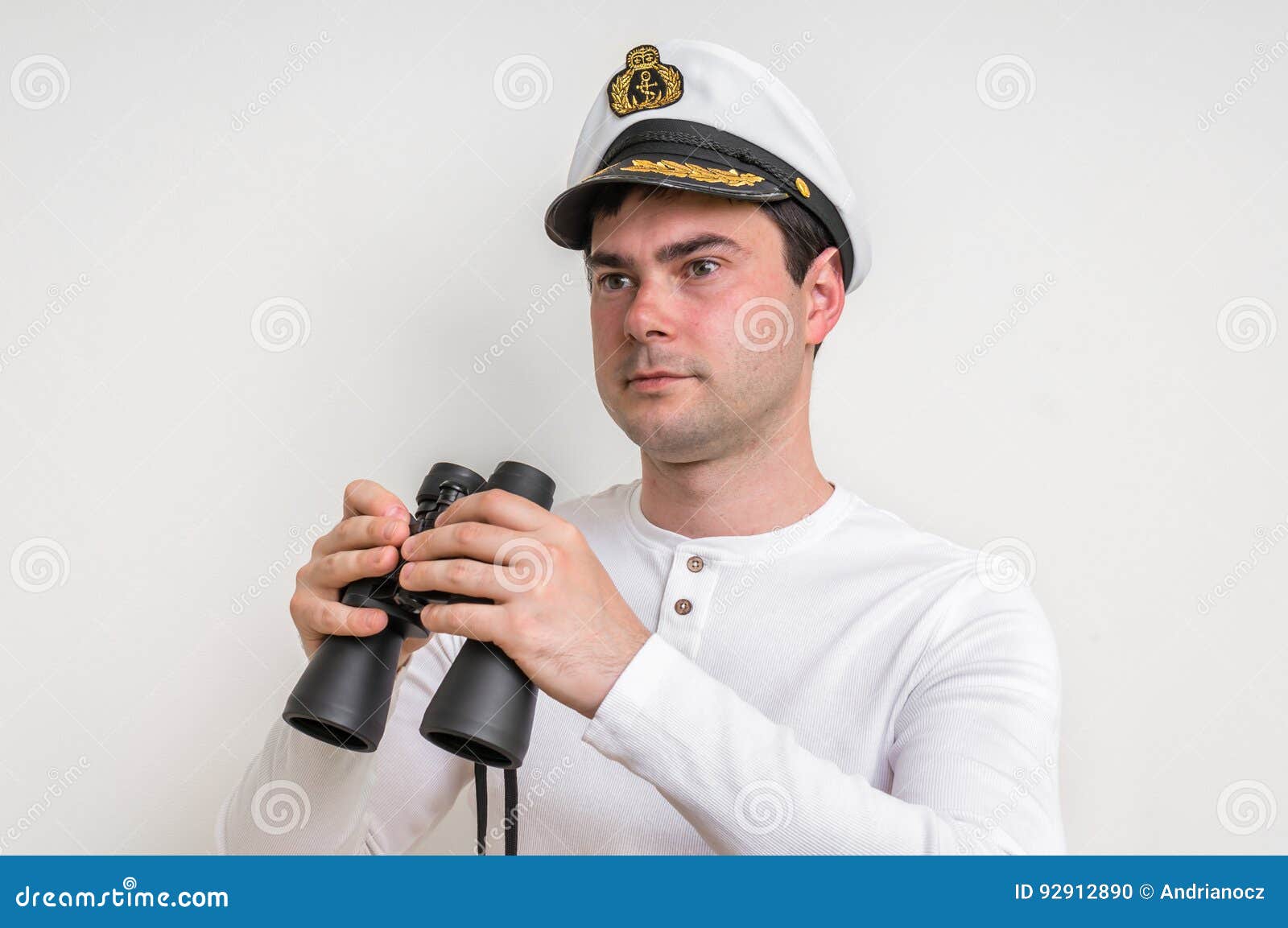 Happy Captain Holding Binoculars Stock Photo - Image of leisure ...