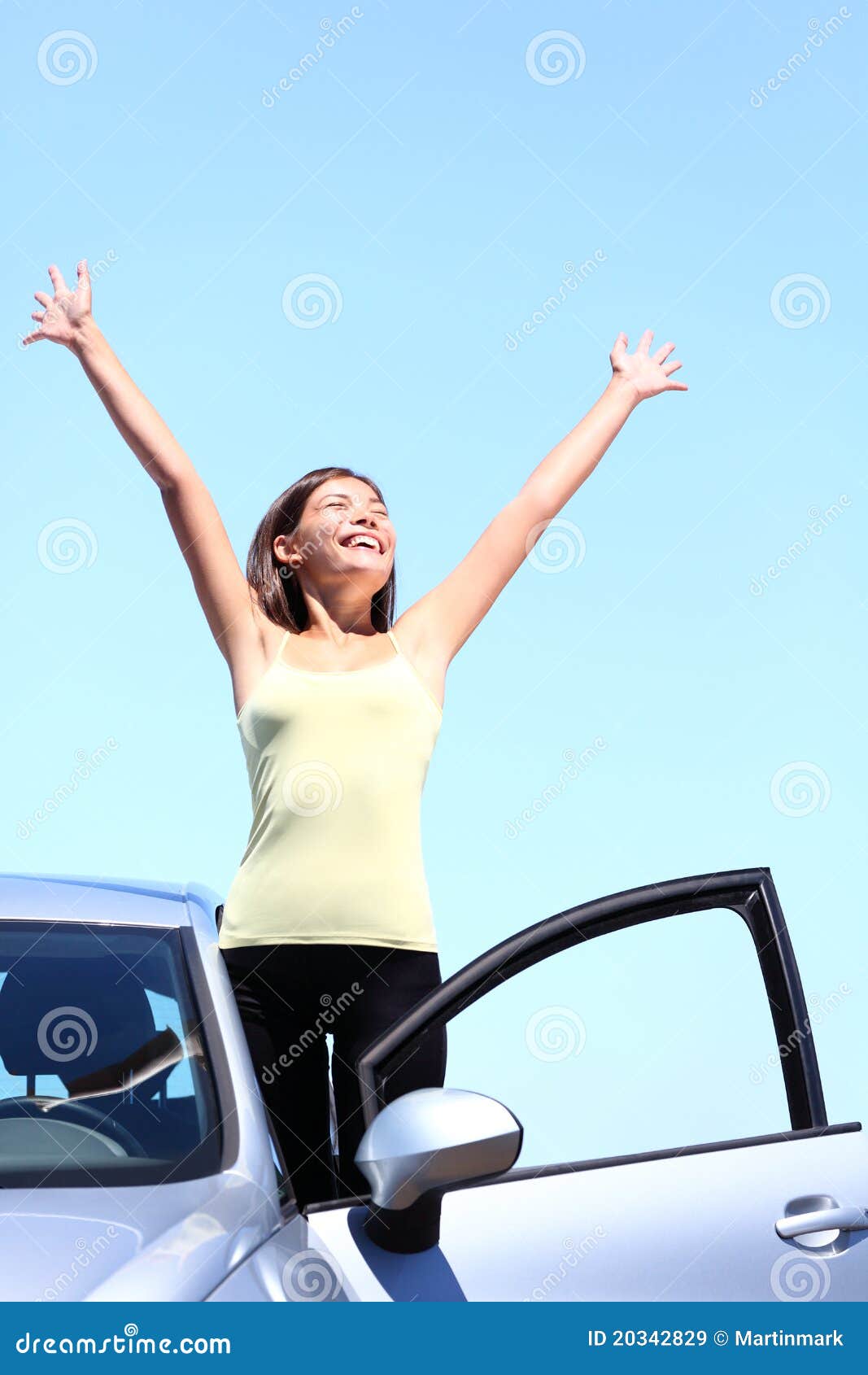 Happy Car Driver Woman on Summer Road Trip Stock Image - Image of ...