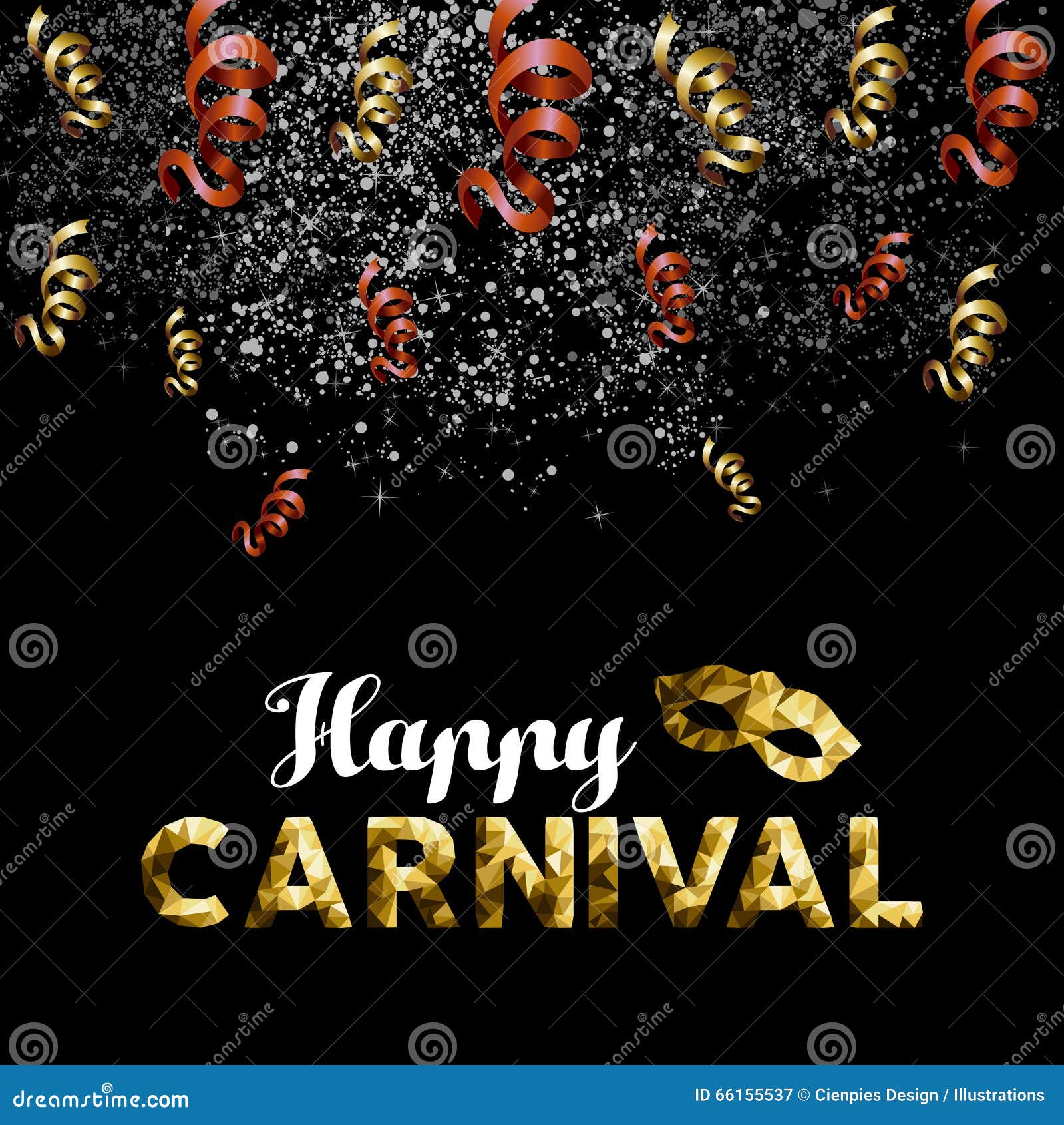 Happy Carnival Low Poly Gold Mask with Confetti Stock Vector ...